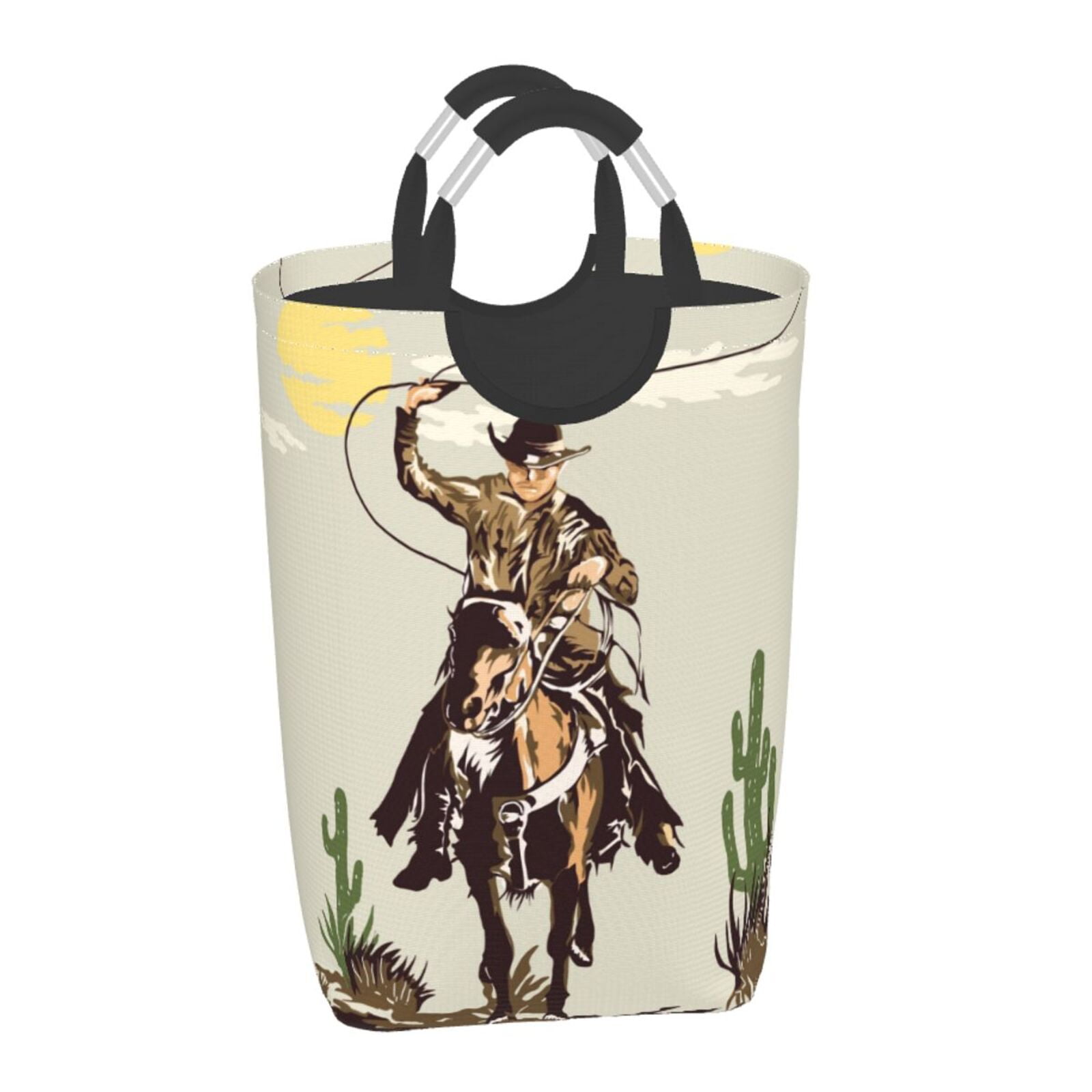Honeii Vintage Cowboy Riding Horse Print Laundry Hamper Collapsible ...