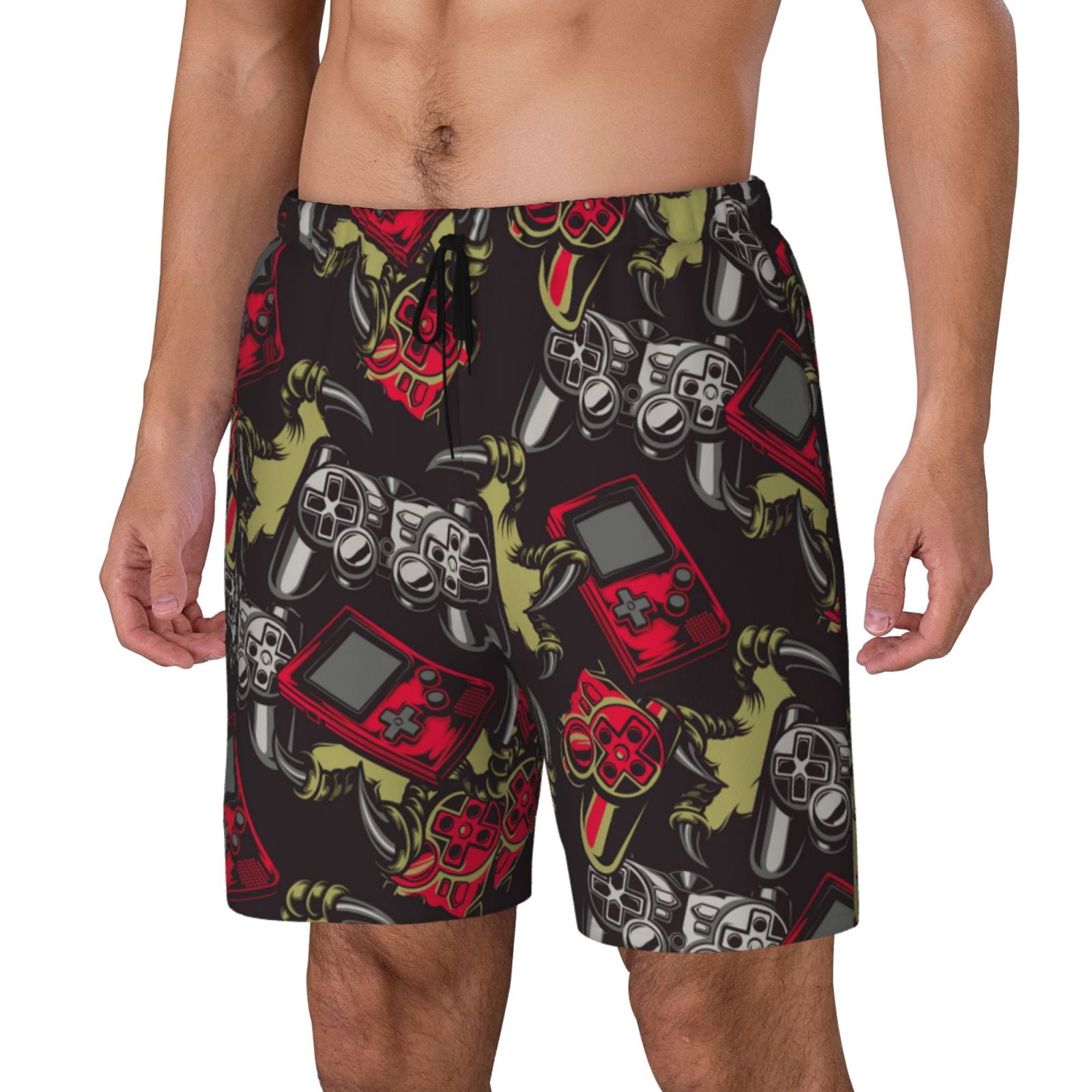 Honeii Vintage Gaming Print Men's Swim Shorts,Mens Swim Trunks ...