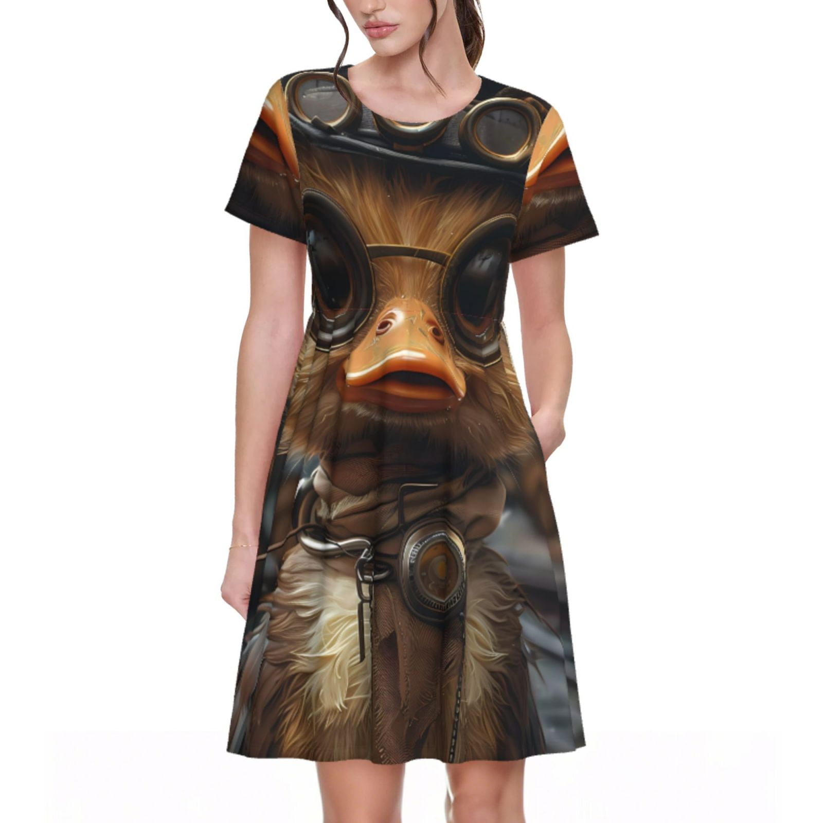 Honeii Vintage Gentleman Duck Print Women’s Short Sleeve Dress ...