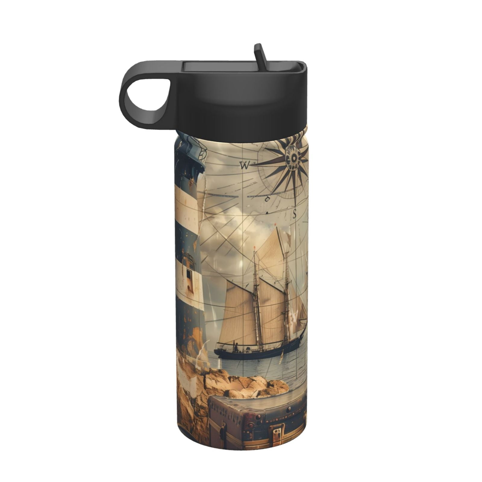 Honeii Vintage Nautical Lighthouse Print 18 oz Insulated Water Bottle ...