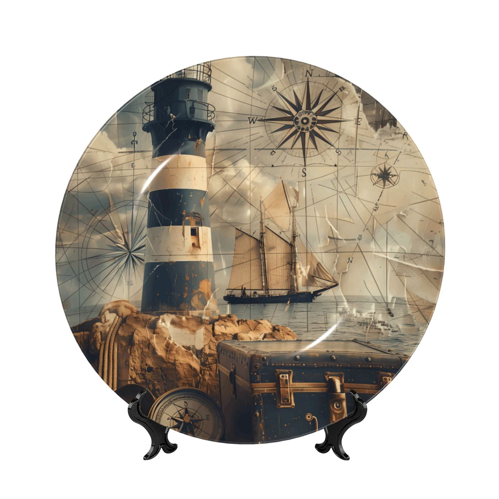 Honeii Vintage Nautical Lighthouse Print Elegant Bone China Decorative ...