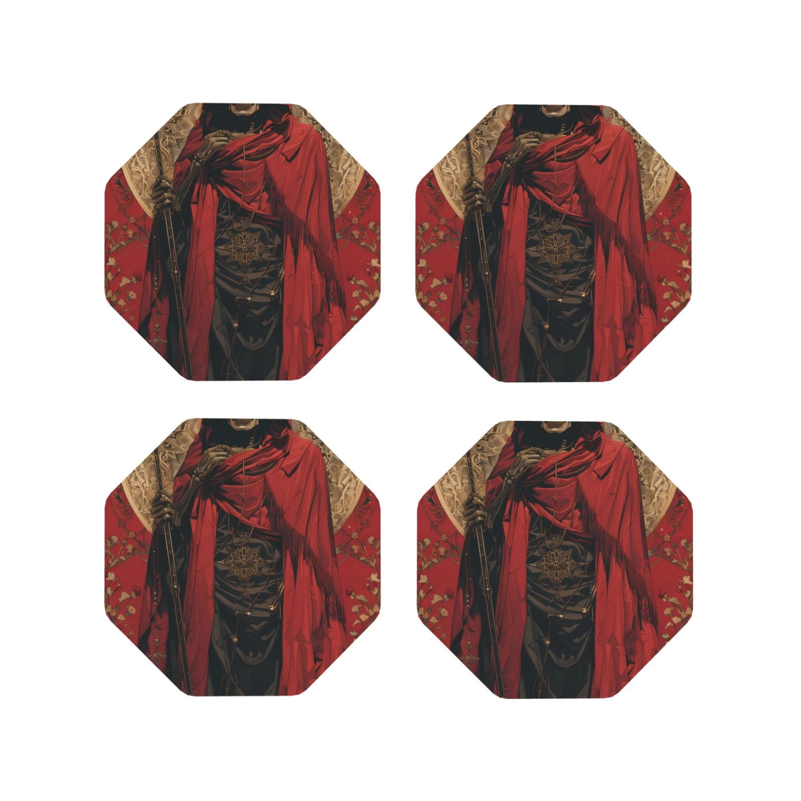 Honeii Vintage Rose Scepter Skull Print Leather Coaster Set of 4, Ideal ...