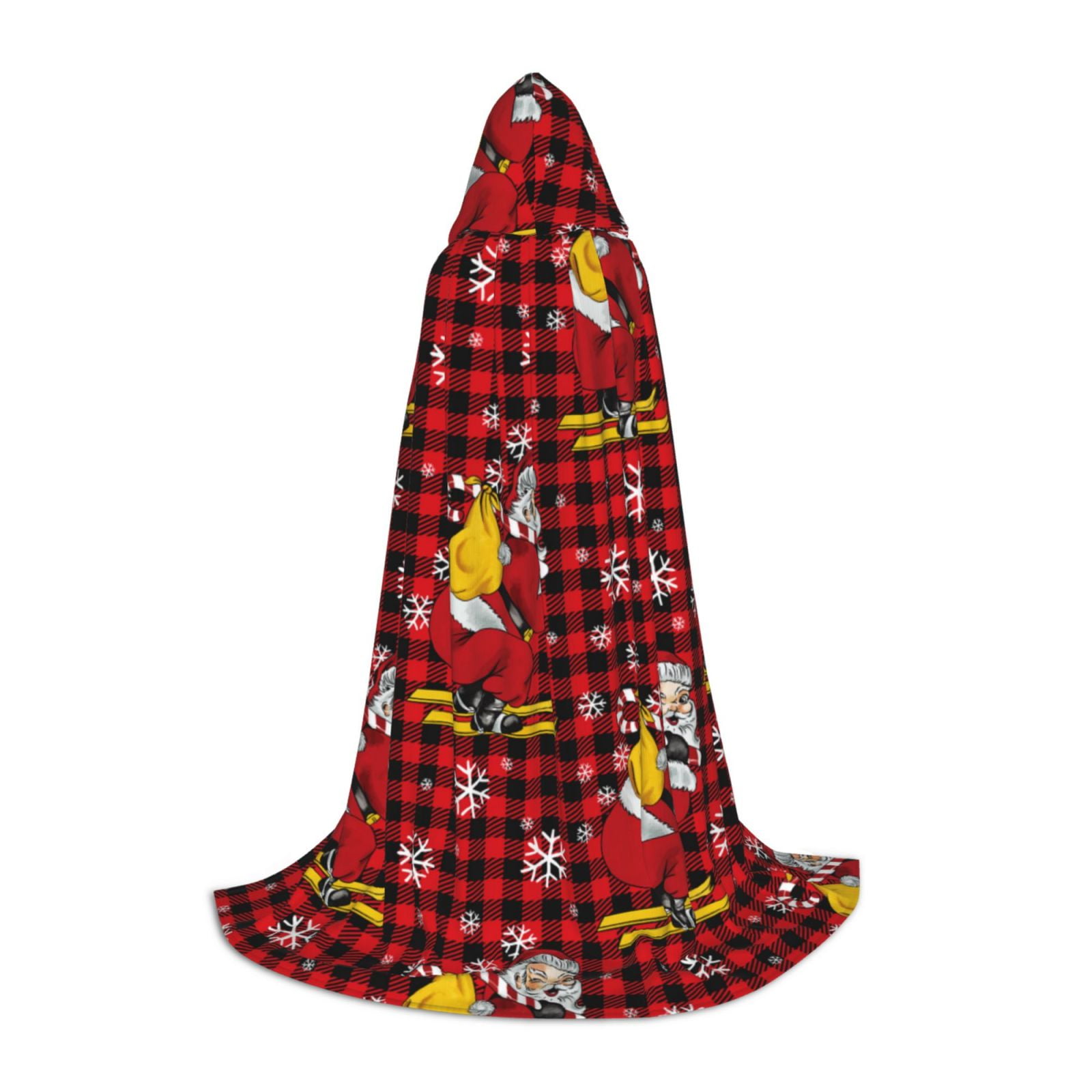 Honeii Vintage Santa Skiing Red Plaid Print Poncho Cape, Cloak Coat ...