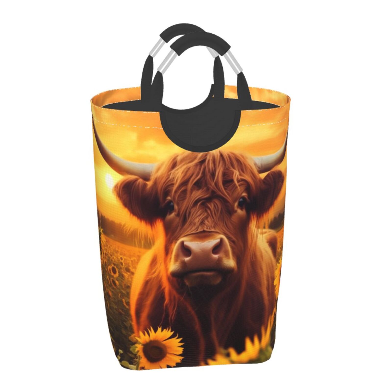 Honeii Vintage Sunflower Cow A Print Laundry Hamper Collapsible Laundry ...
