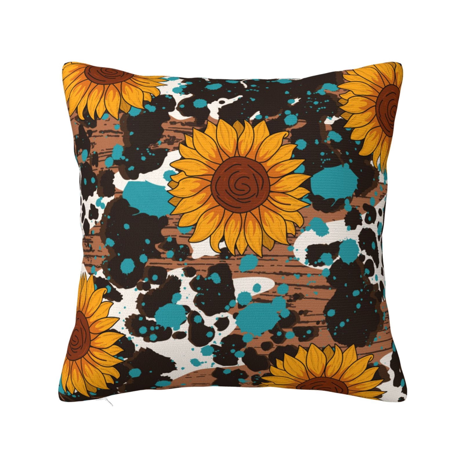 Honeii Vintage Sunflowes Print Throw Pillow, Square Decorative Pillow ...