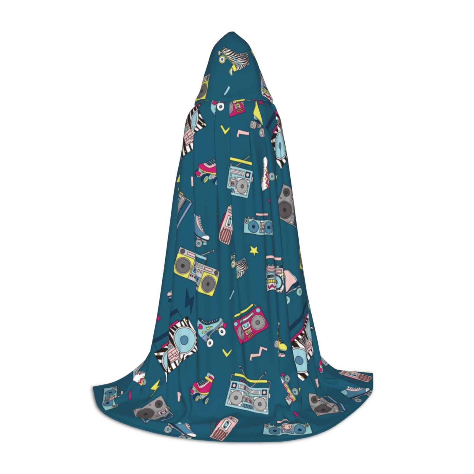 Honeii Vintage Tape Players And Skates Print Poncho Cape, Cloak Coat ...