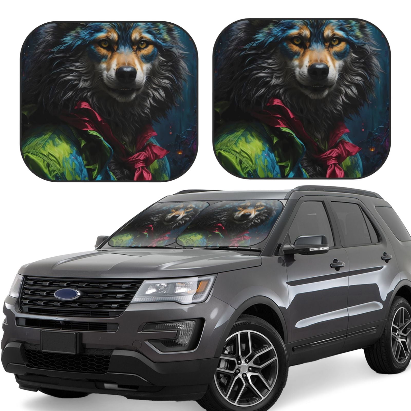 Honeii Vintage Wolf Warrior Print Foldable Car Sun Shade for Windshield ...