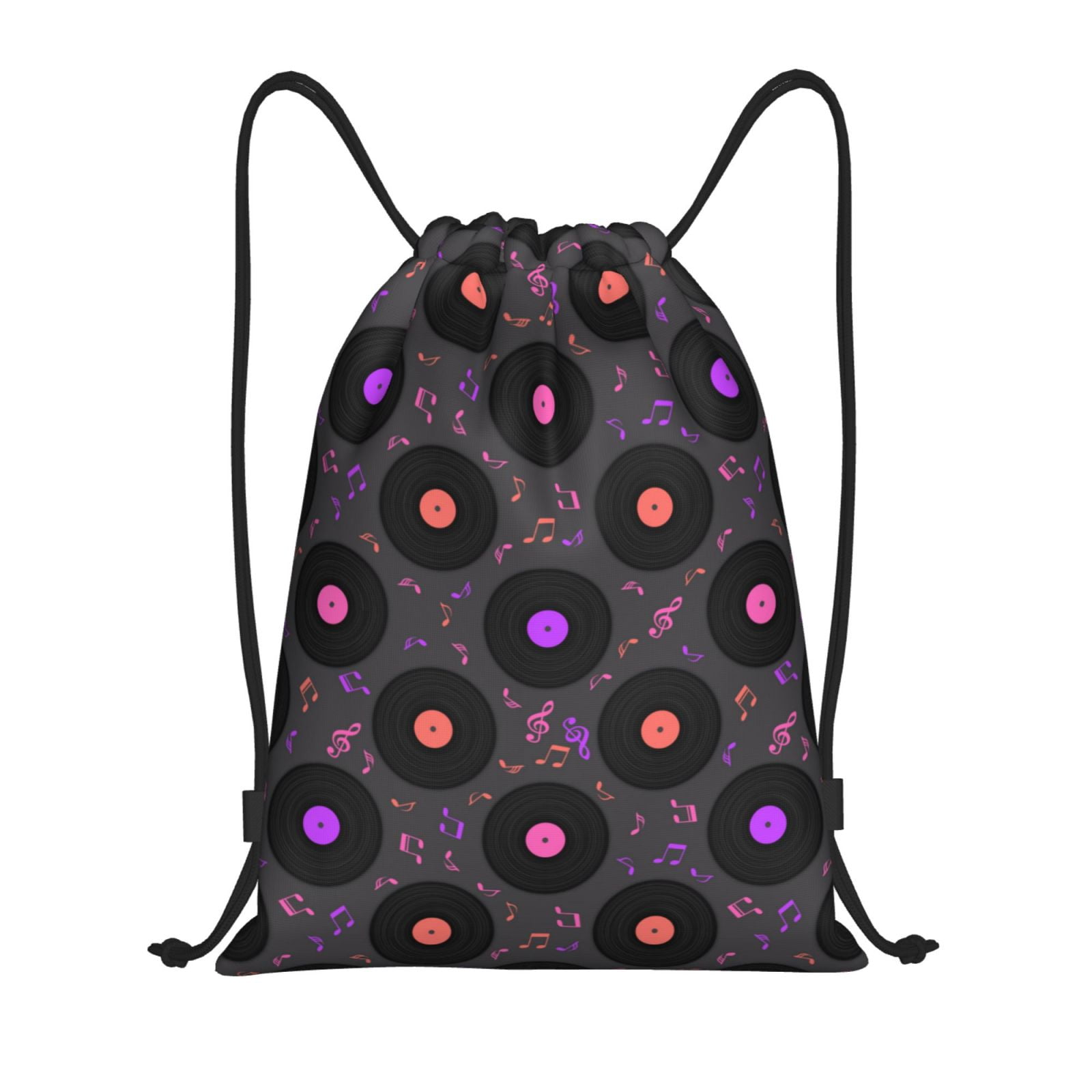 Honeii Vinyl Records Musical Notes Print Drawstring Backpack,Drawstring ...