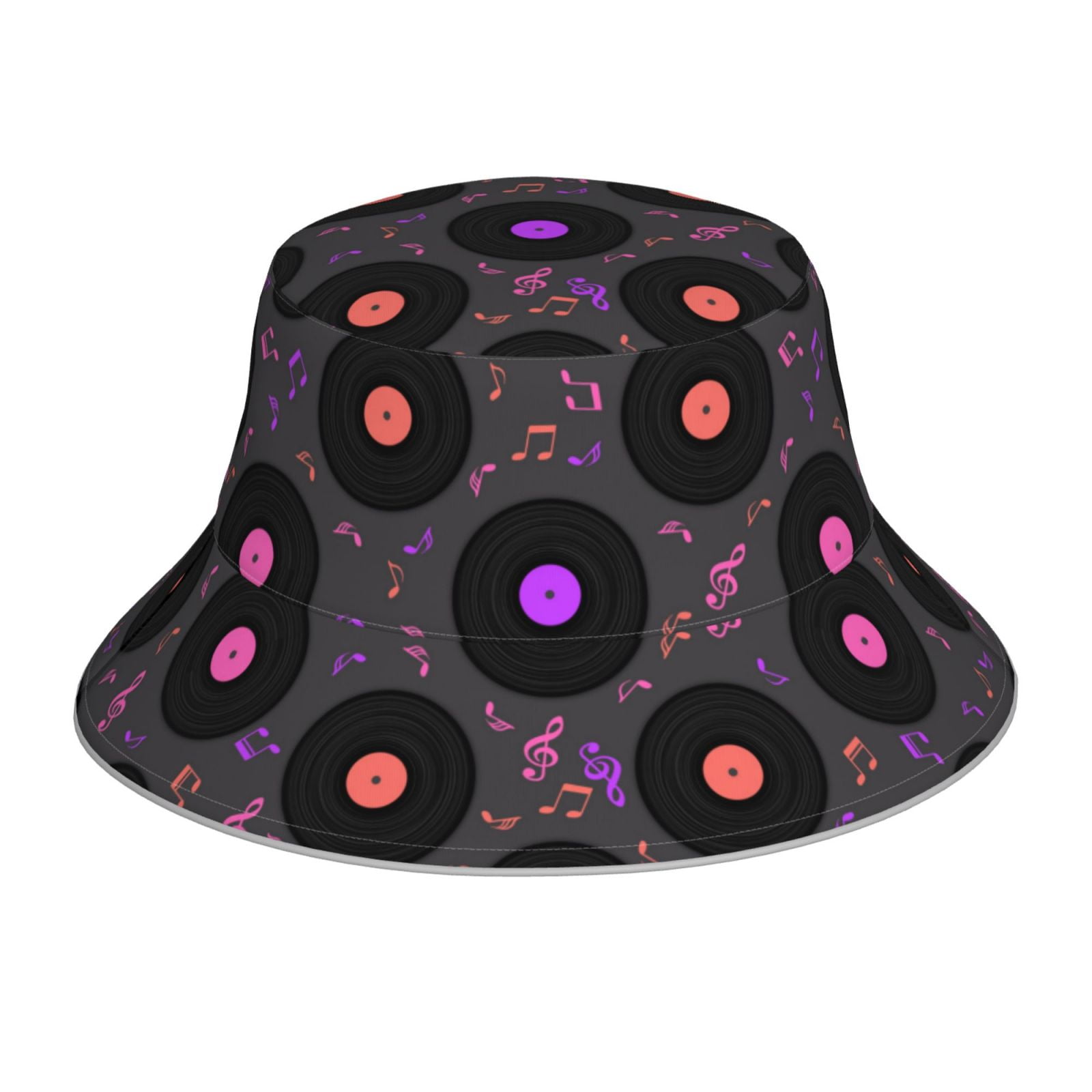 Honeii Vinyl Records Musical Notes for Unisex Bucket Hat Waterproof ...