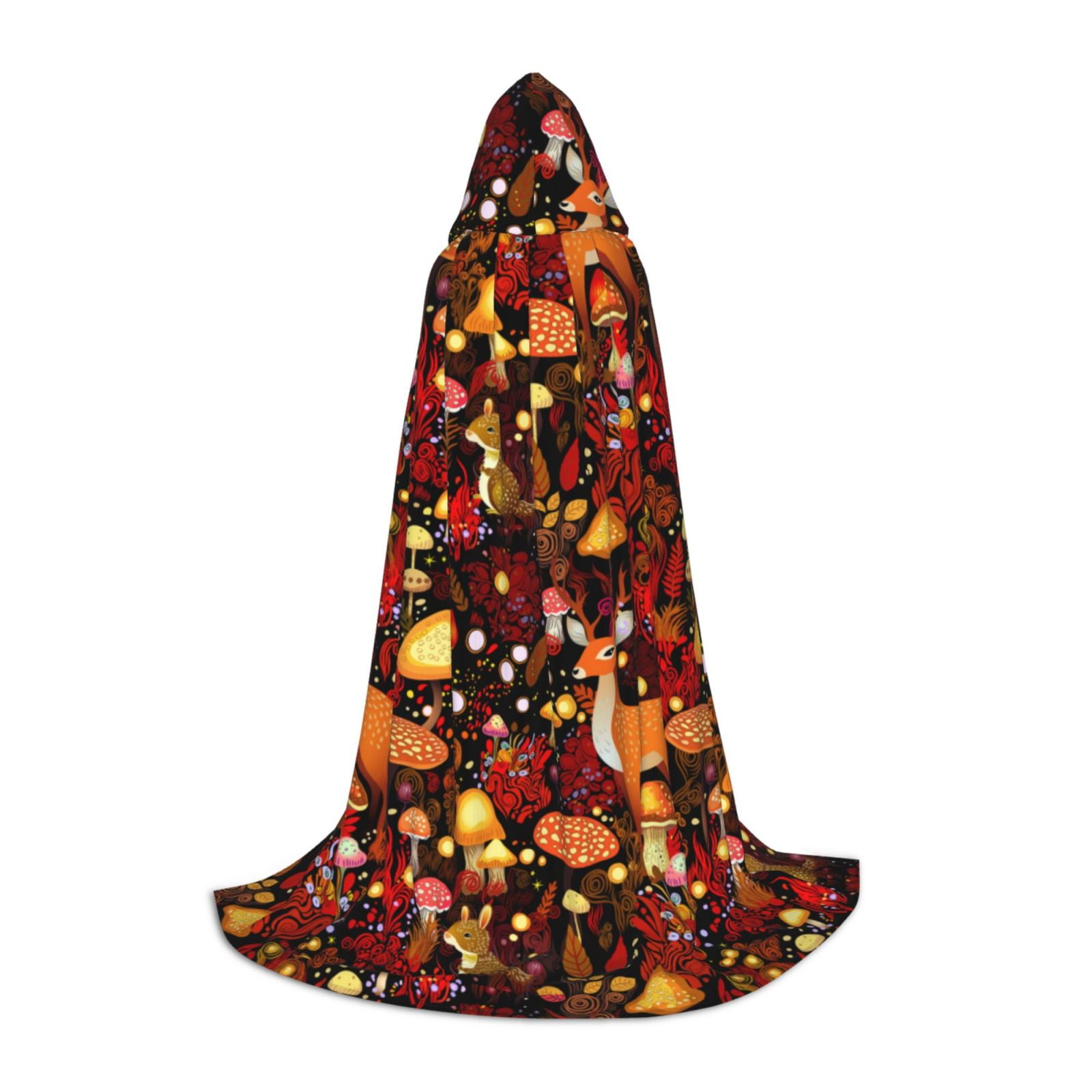 Honeii Warm Forest Plants and Deer Print Poncho Cape, Cloak Coat ...