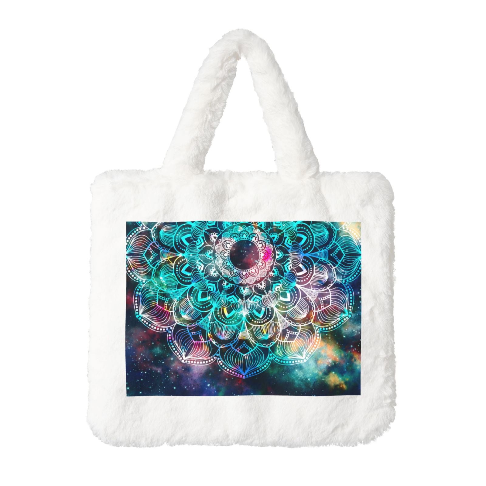 Honeii Watercolor Mandala Print Fluffy Shoulder Bag Plush Bags Women ...
