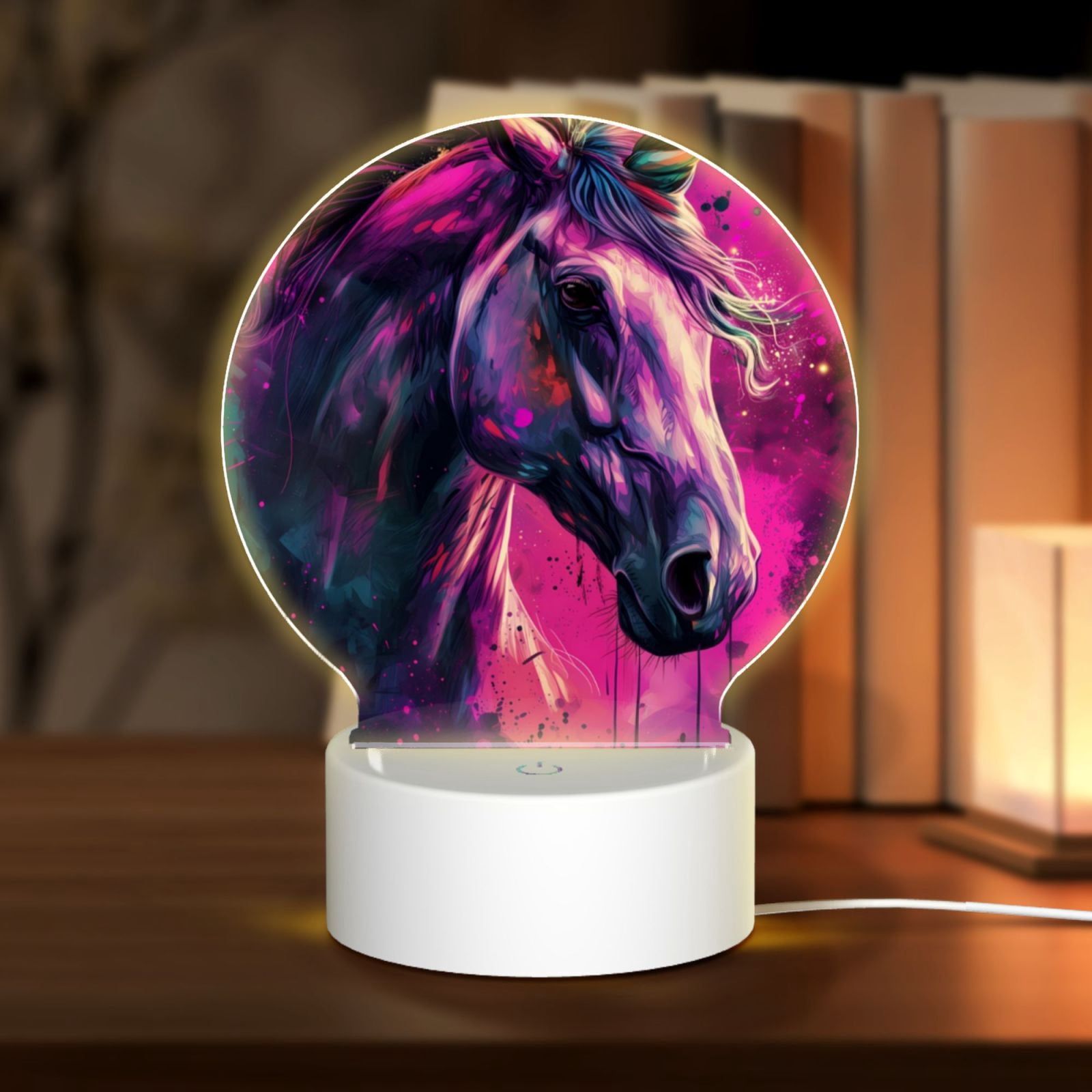 Honeii Watercolor Painting White Horse Print Acrylic LED Night Lamp ...