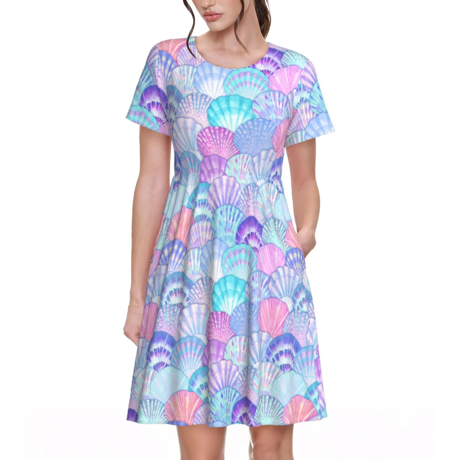 Honeii Watercolor Sea Shells 1 Print Women’s Short Sleeve Dress ...