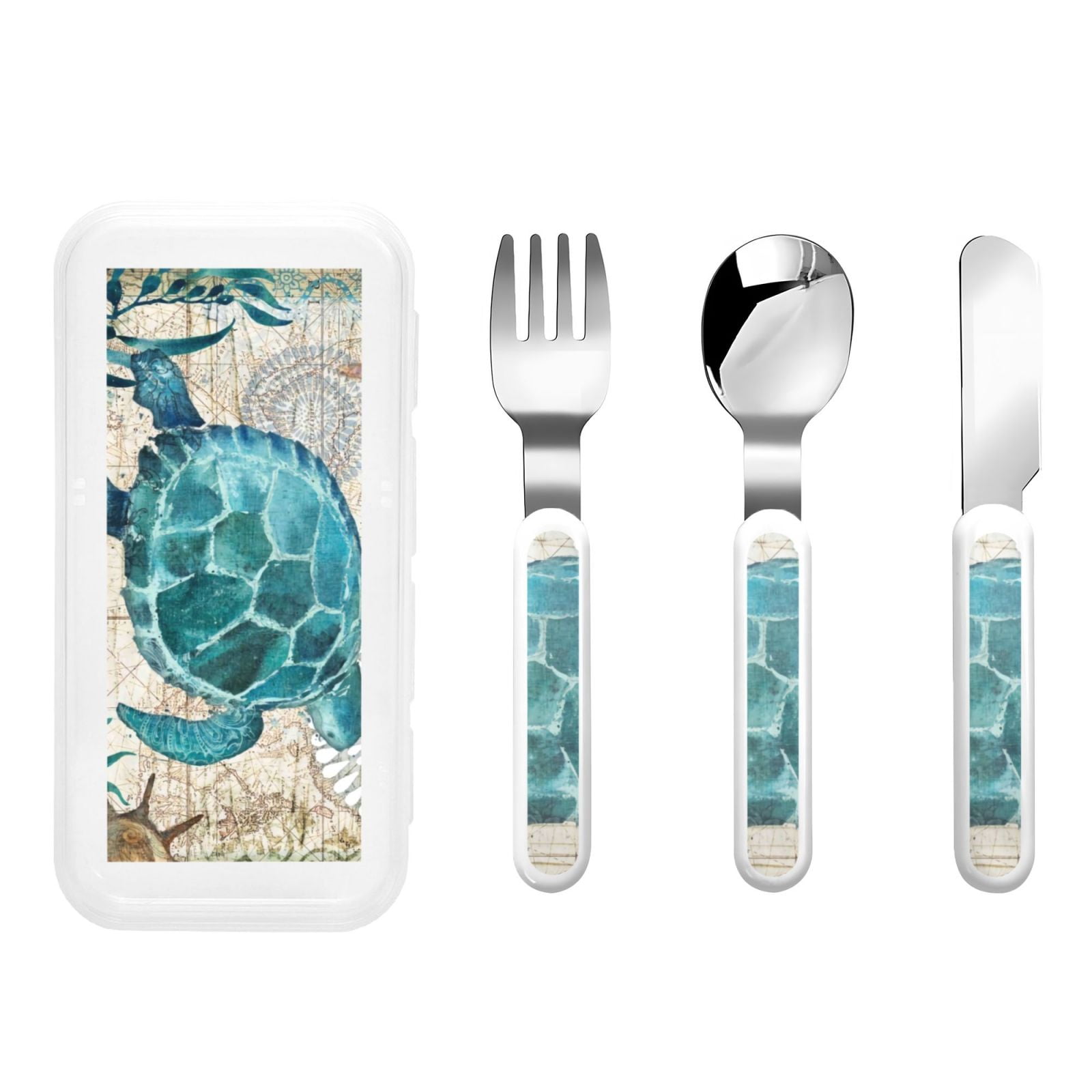 Honeii Watercolor Sea Turtle Print Children's Knife, Fork And Spoon Set ...
