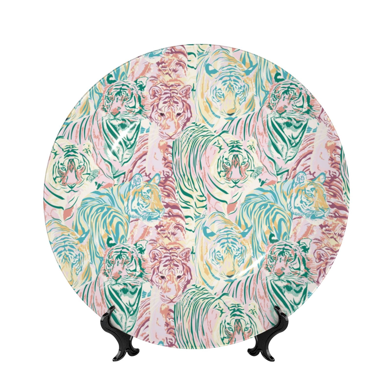Honeii Watercolor Tiger Print Elegant Bone China Decorative Plate ...