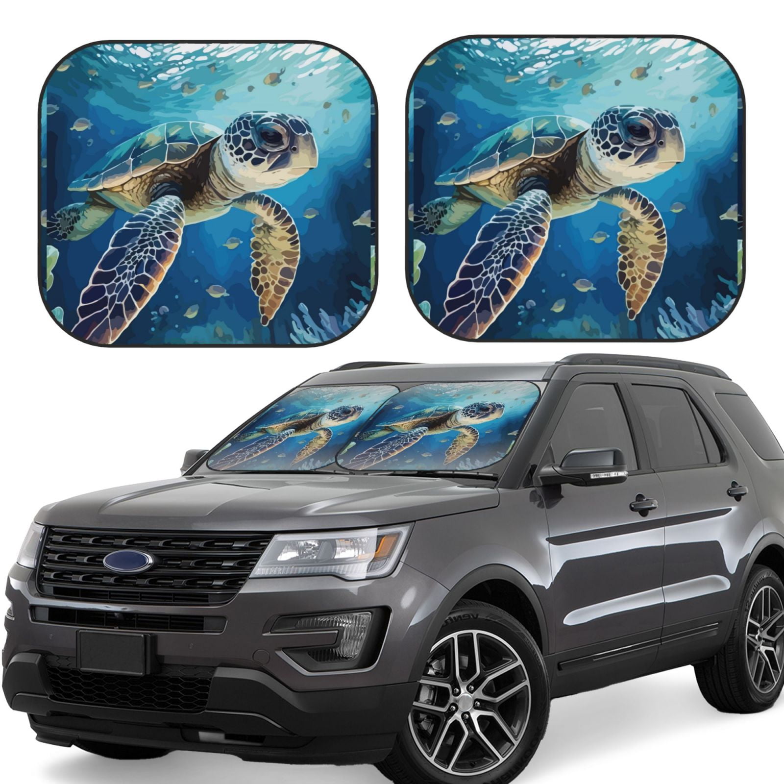 Honeii Watercolor Turtle Print Foldable Car Sun Shade for Windshield, 2 ...
