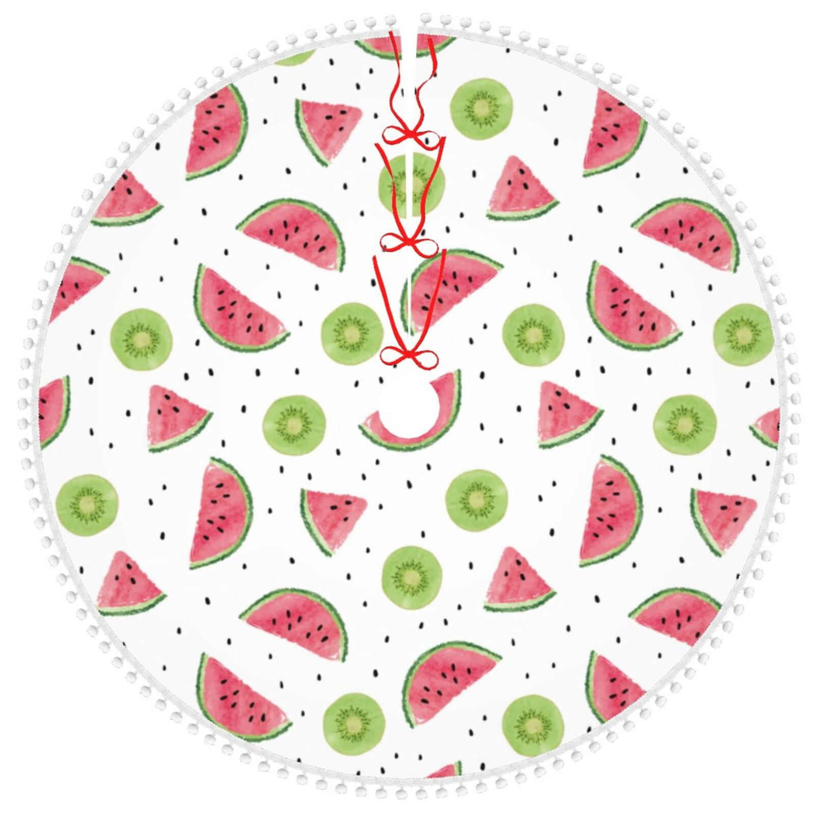 Honeii Watermelon And Kiwi Print Christmas Tree Skirt with Pom Pom Tree ...