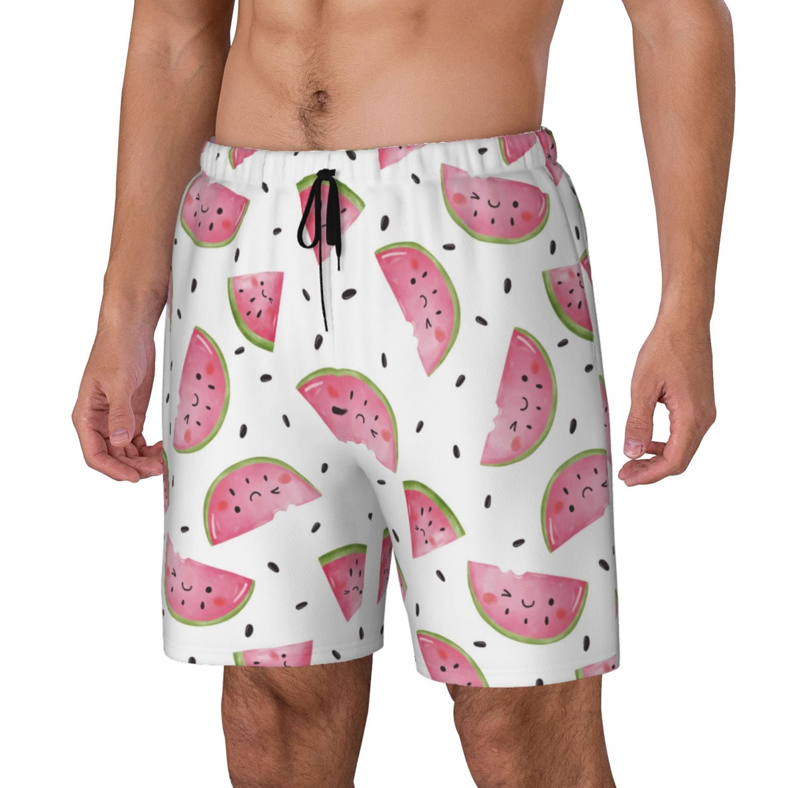 Honeii Watermelon Print Men's Swim Shorts,Mens Swim Trunks,Breathable ...
