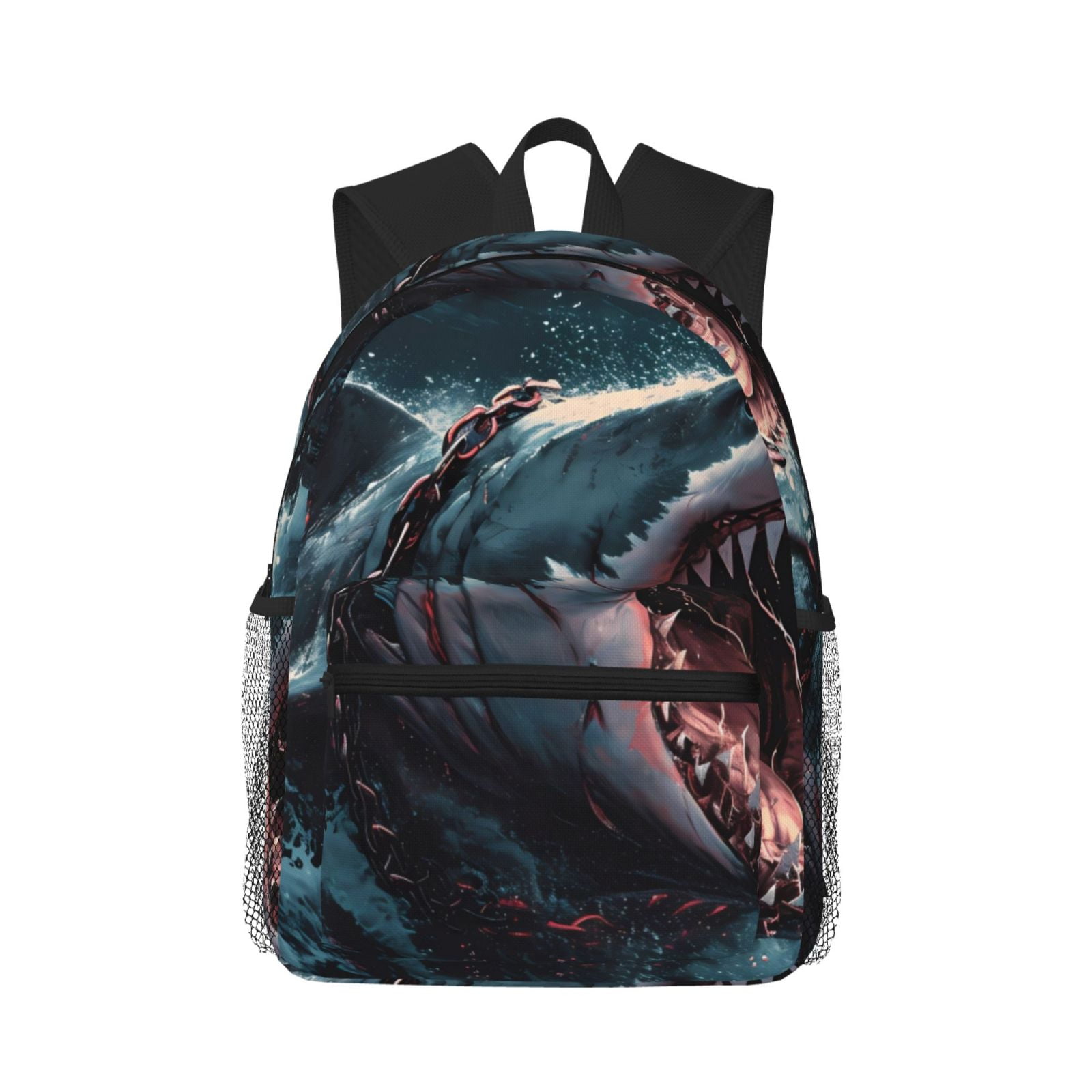 Honeii Wave Chain Shark Print School Backpack,Casual Lightweight Travel ...