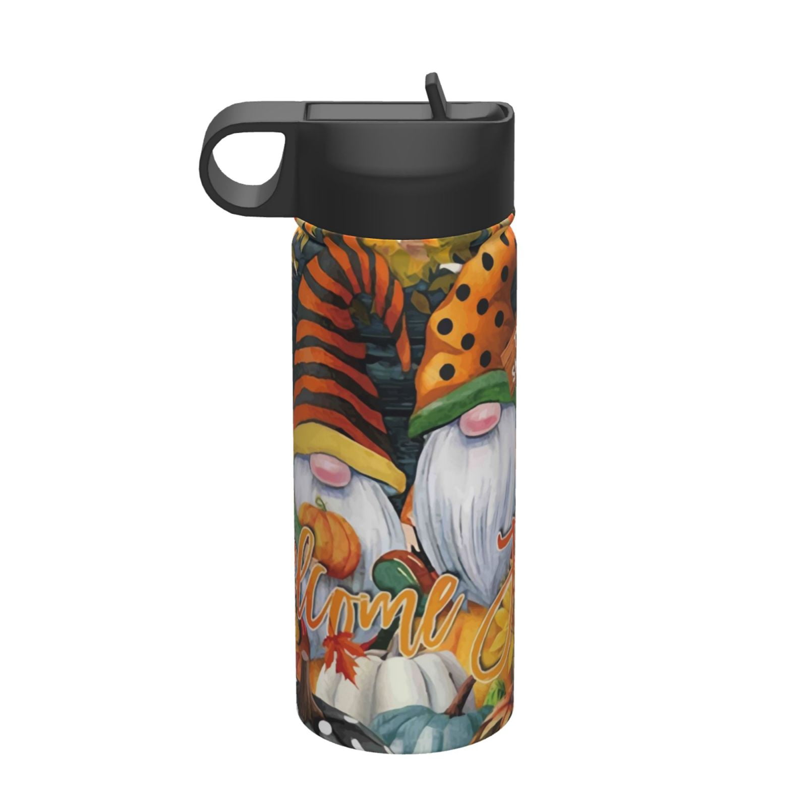 Honeii Welcom Fall Print 18 oz Insulated Water Bottle with Straw Lid, Stainless Steel Sports ...