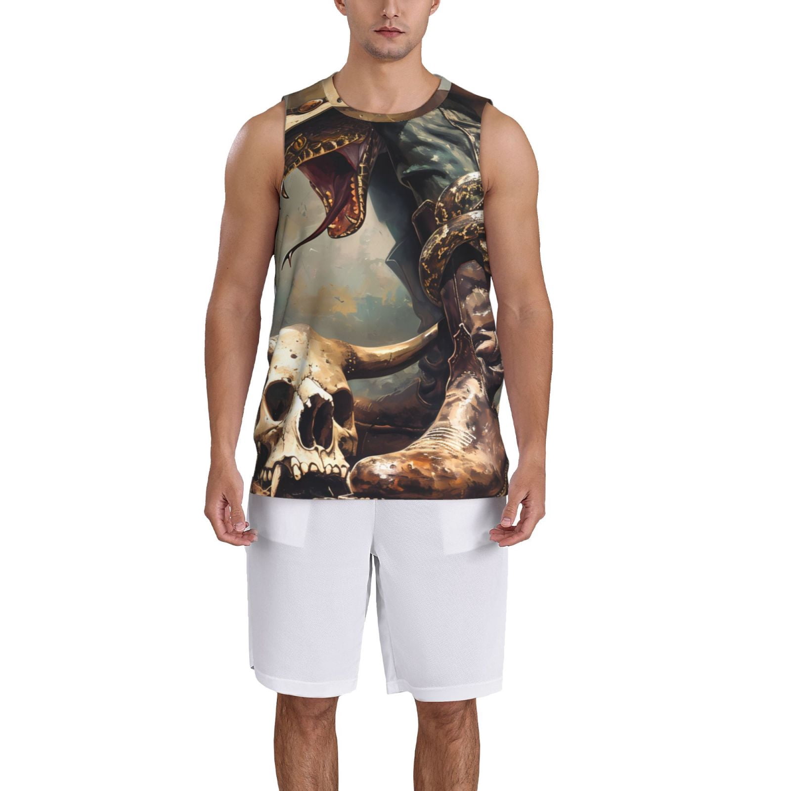 Honeii Western Cowboy Snake Ram Skull print basktball shirt for men and ...