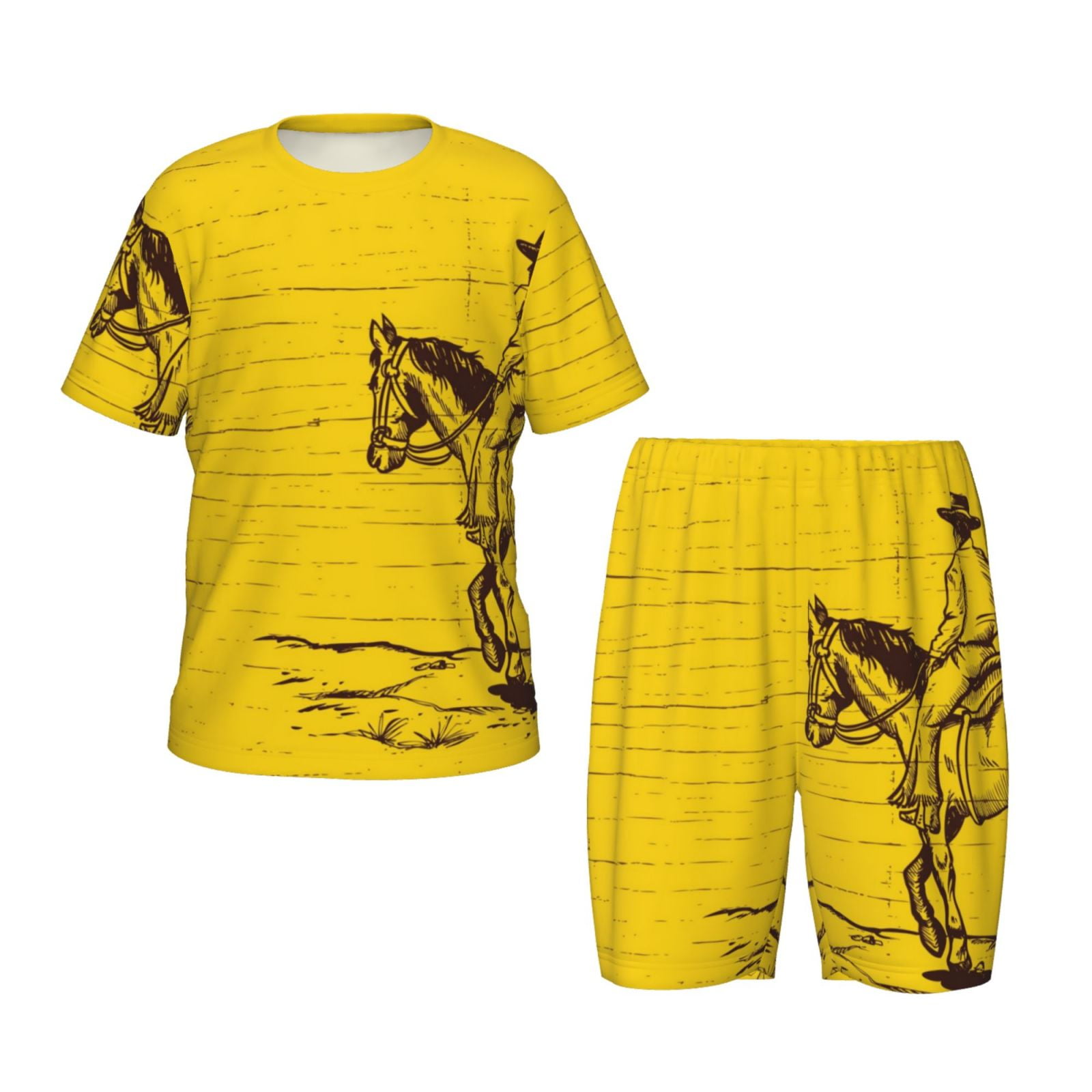 Honeii Western Desert Cowboy 1 Print Short-Sleeved Summer Pajama Set ...