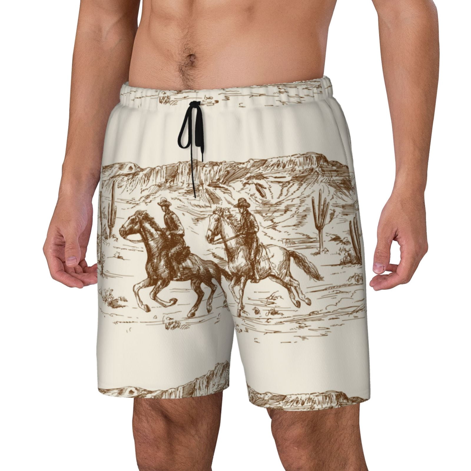 Honeii Western Desert Cowboys1 Print Men's Swim Shorts,Mens Swim Trunks ...