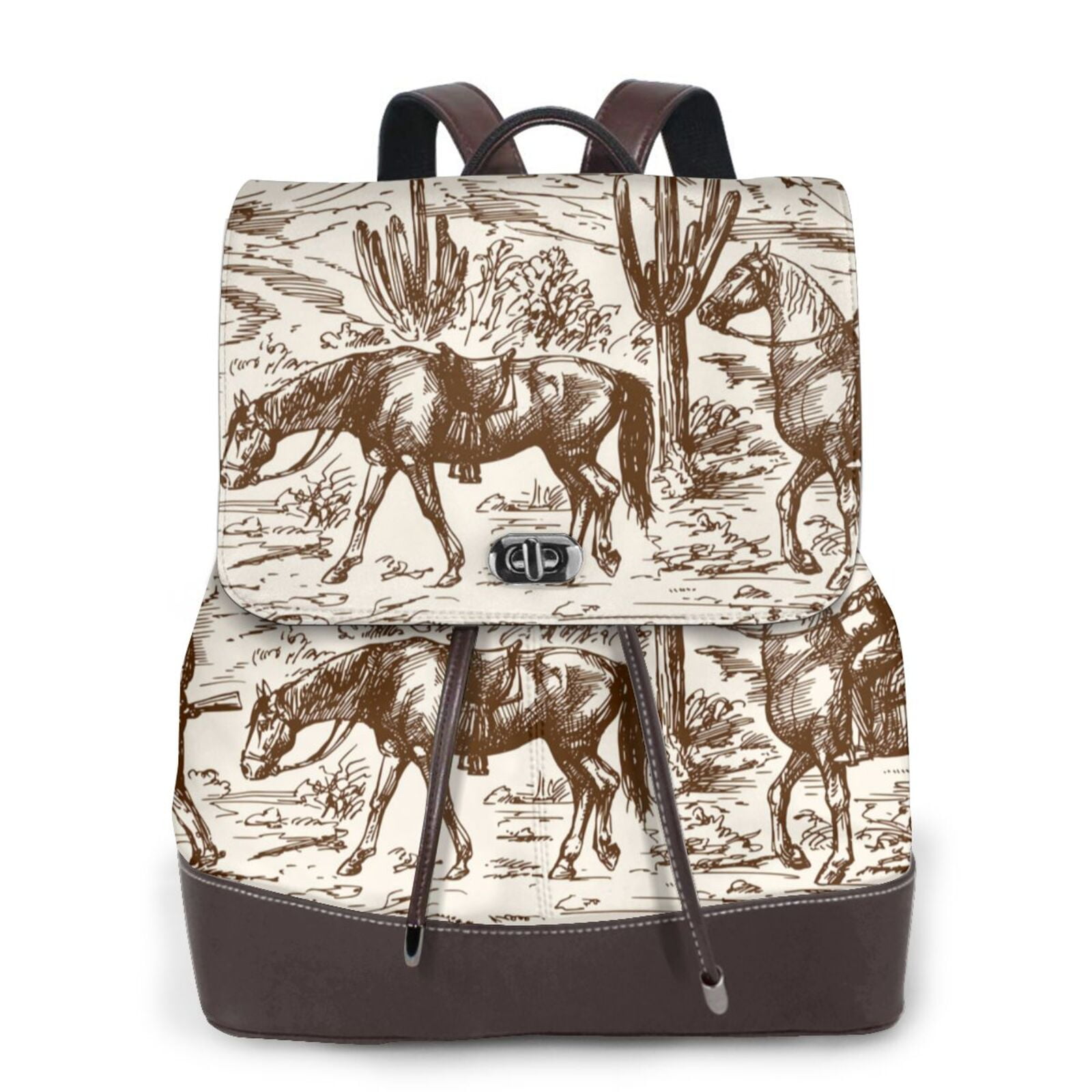Honeii Western Desert Cowboys2 rint Leather Backpack,Trendy Leather ...