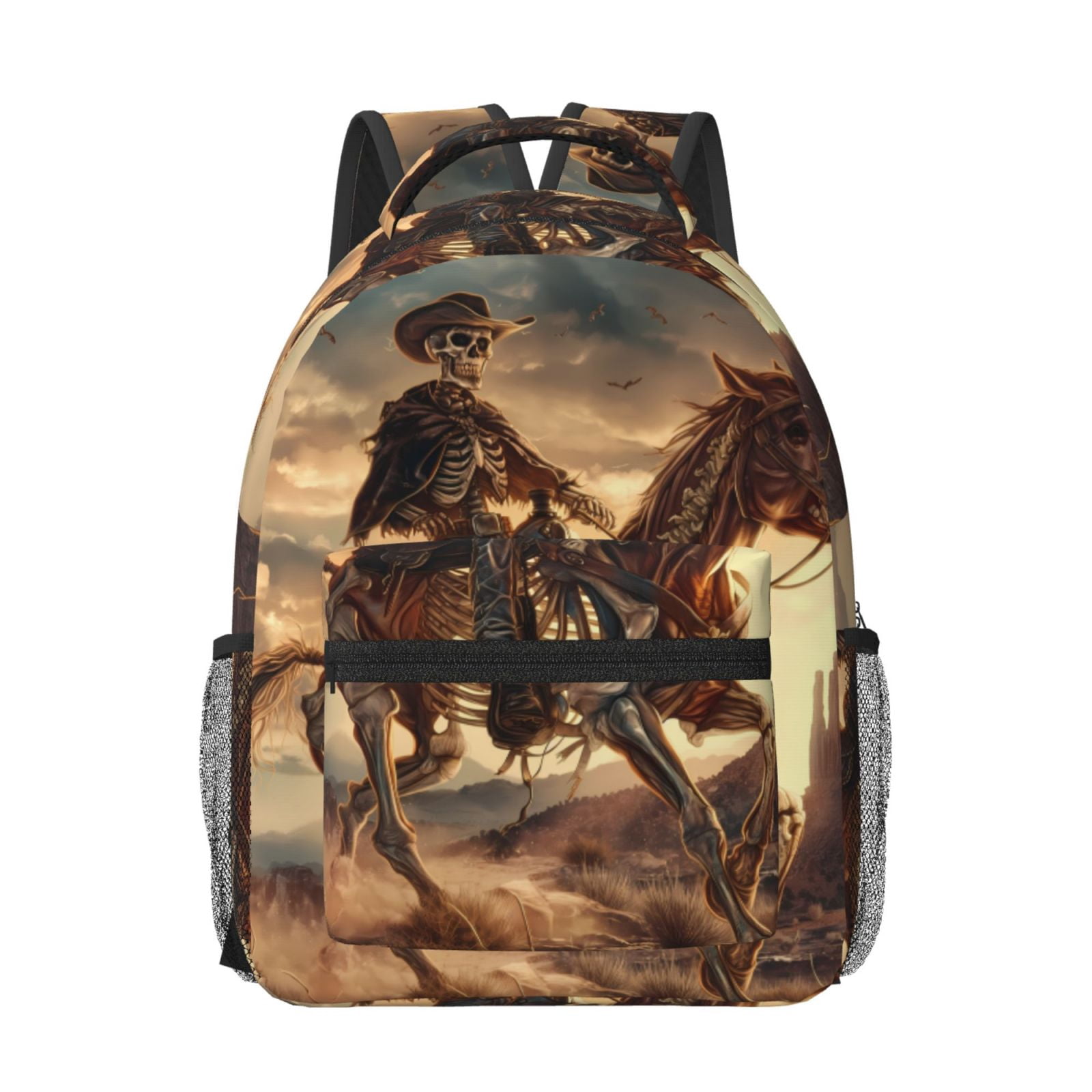 Honeii Western Skeleton Cowboy Horse Print Backpack for School,15.6 ...
