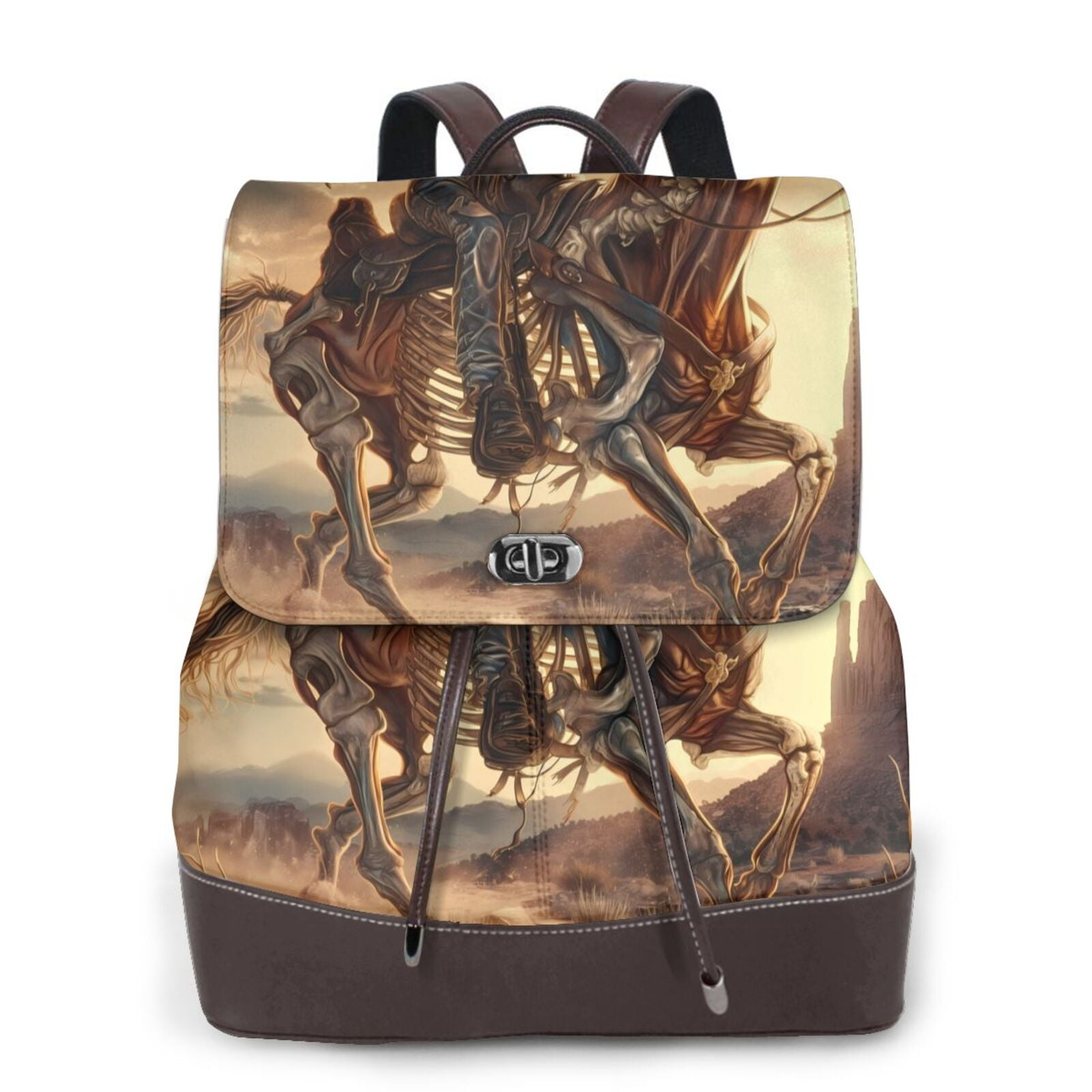Honeii Western Skeleton Cowboy Horse rint Leather Backpack,Trendy Leather Backpack,PU Leather ...
