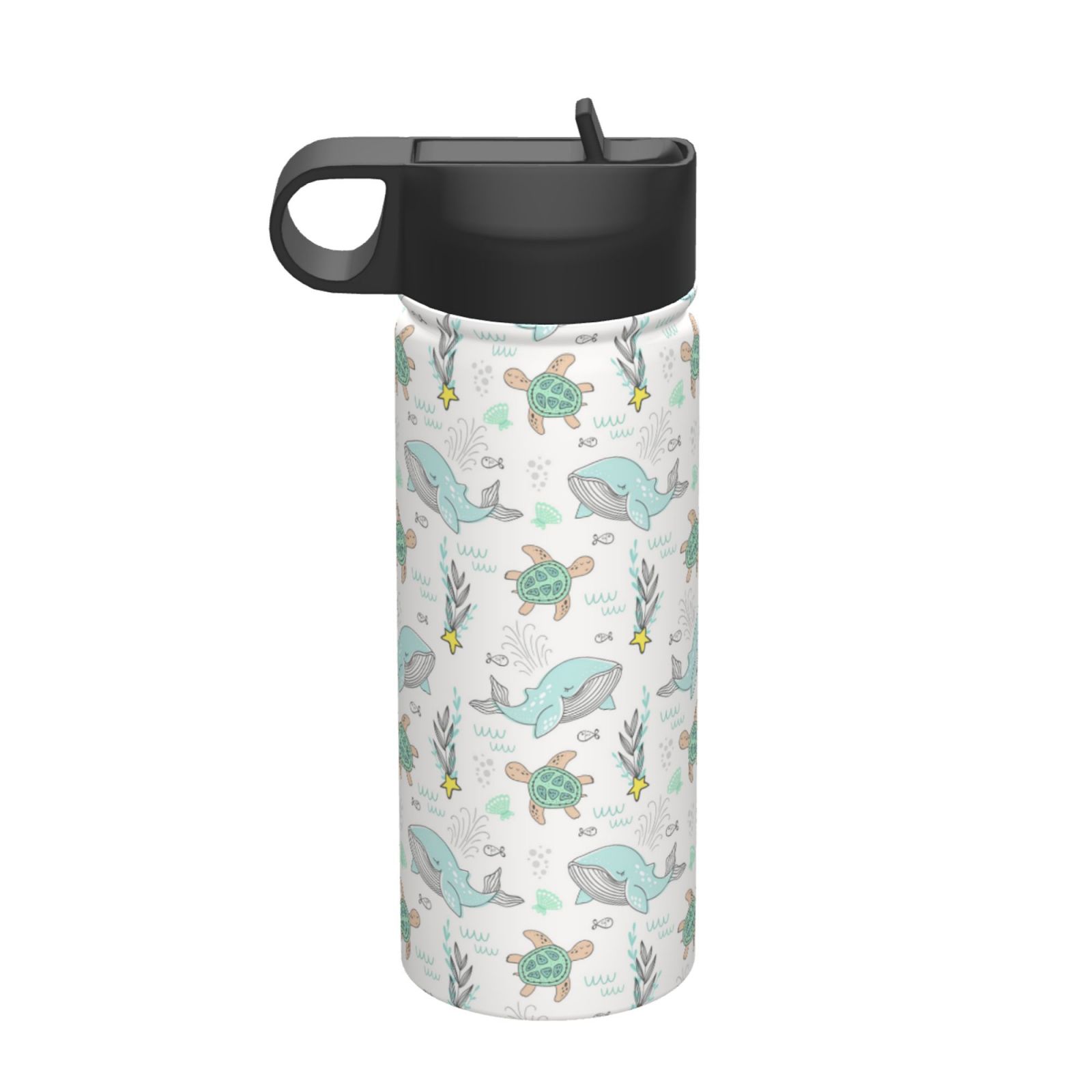 Honeii Whale And Turtle Print 18 oz Insulated Water Bottle with Straw ...