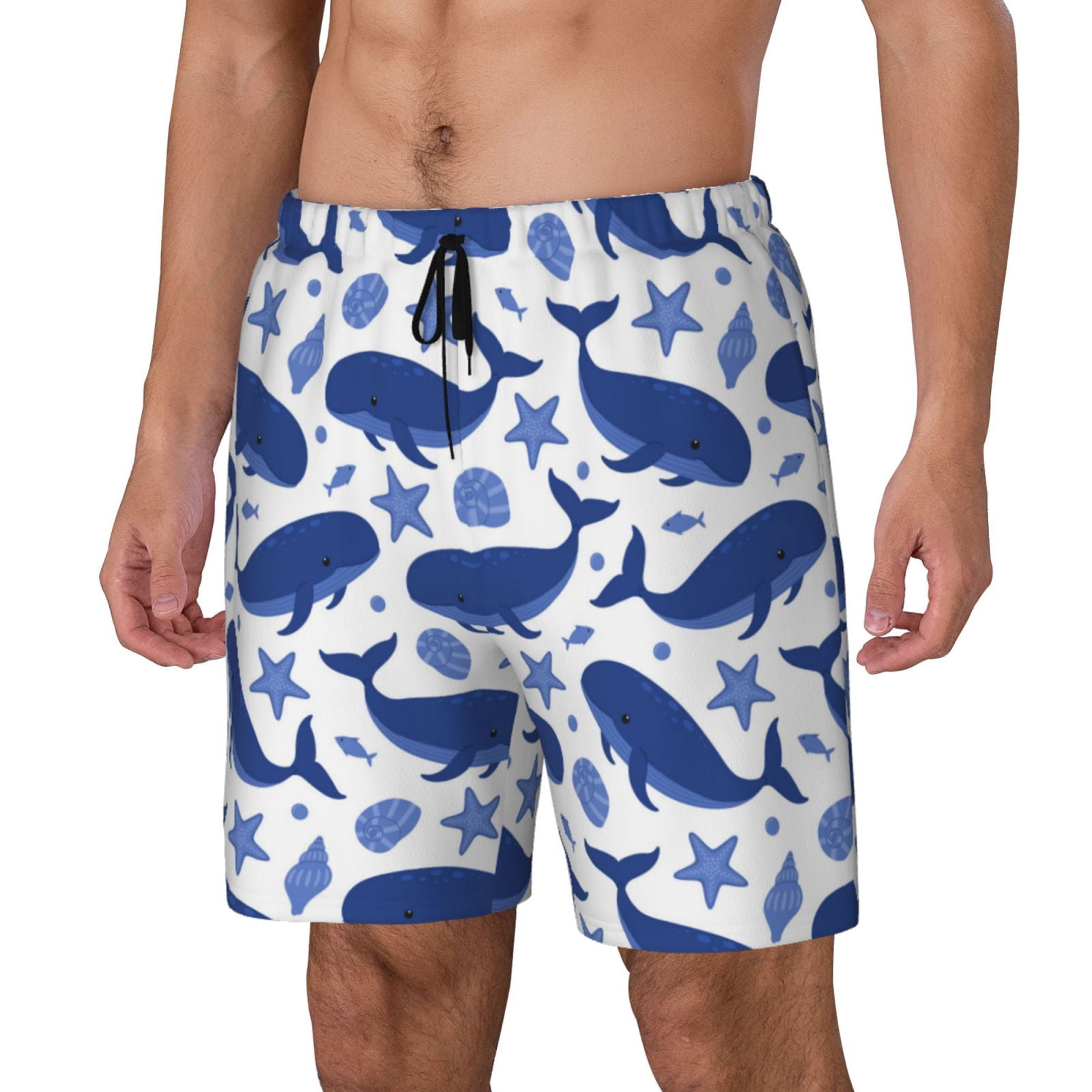 Honeii Whale Print Men's Swim Shorts,Mens Swim Trunks,Breathable Mesh ...