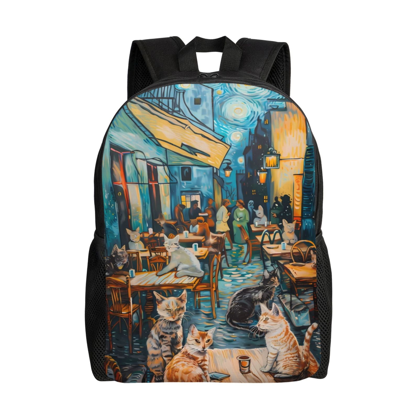 Honeii Whimsical Cats Night Cafe Print Laptop Backpack for Work ...