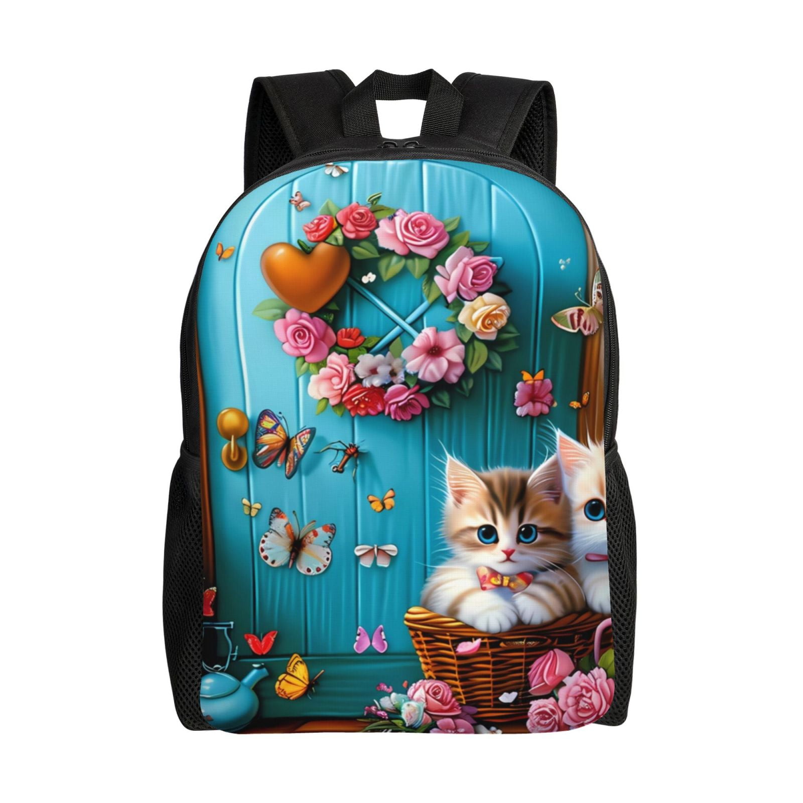 Honeii Whimsical Cats and Flowers Scene Print Laptop Backpack for Work ...
