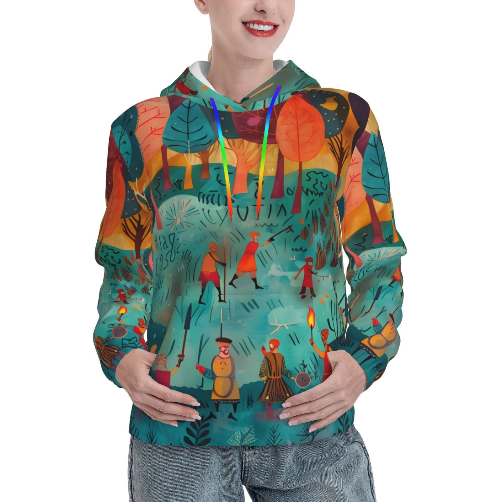 Honeii Whimsical Forest Scene Pattern Womens Oversized Hoodies Long ...