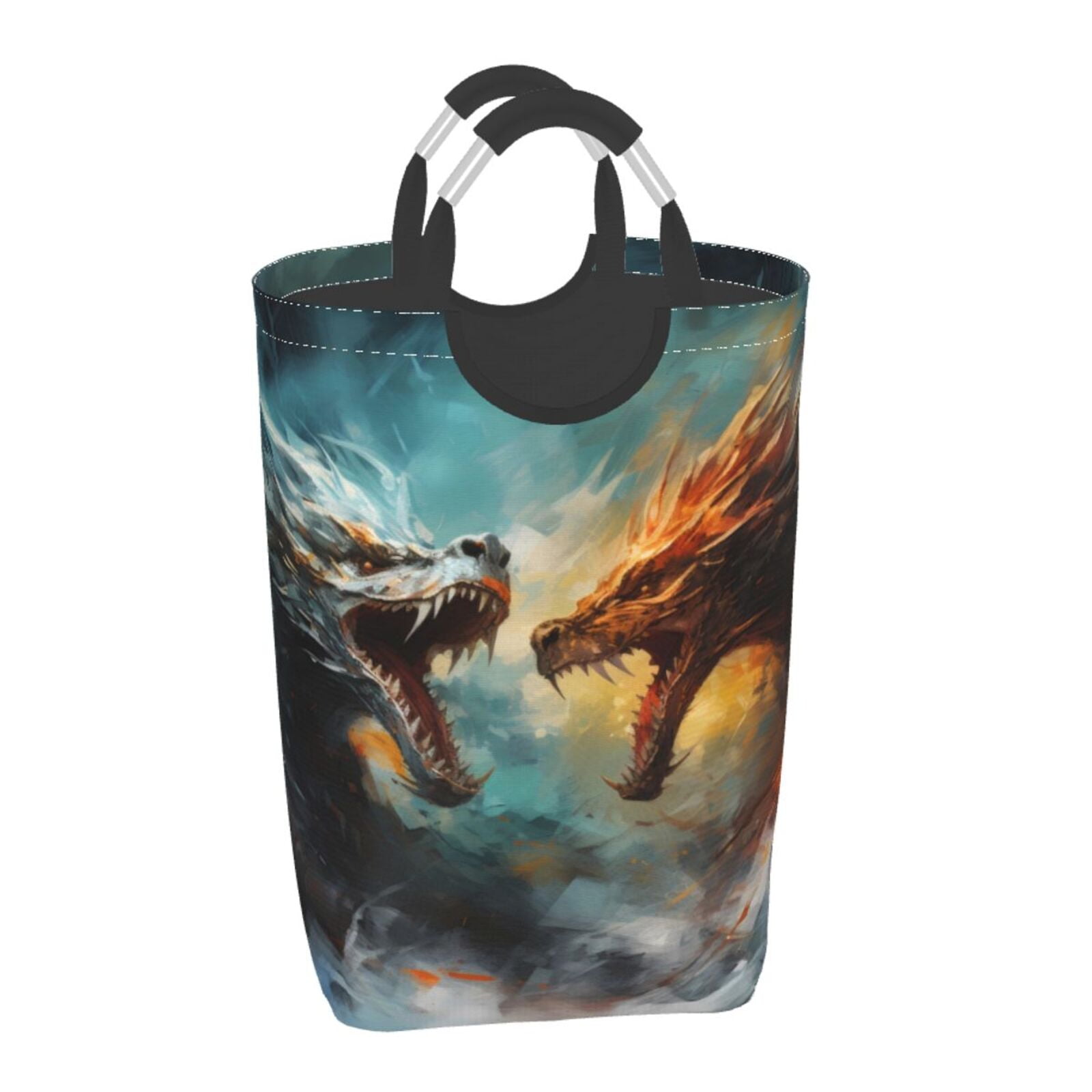 Honeii White And Red Sketch Dragon Print Laundry Hamper Collapsible ...