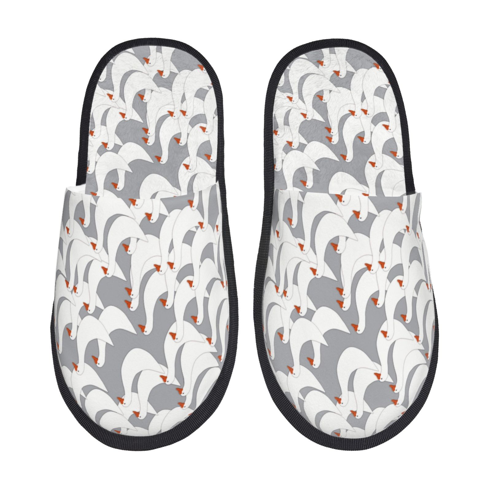 Honeii White goose Print Furry Slippers Bedroom Slippers for Women and ...