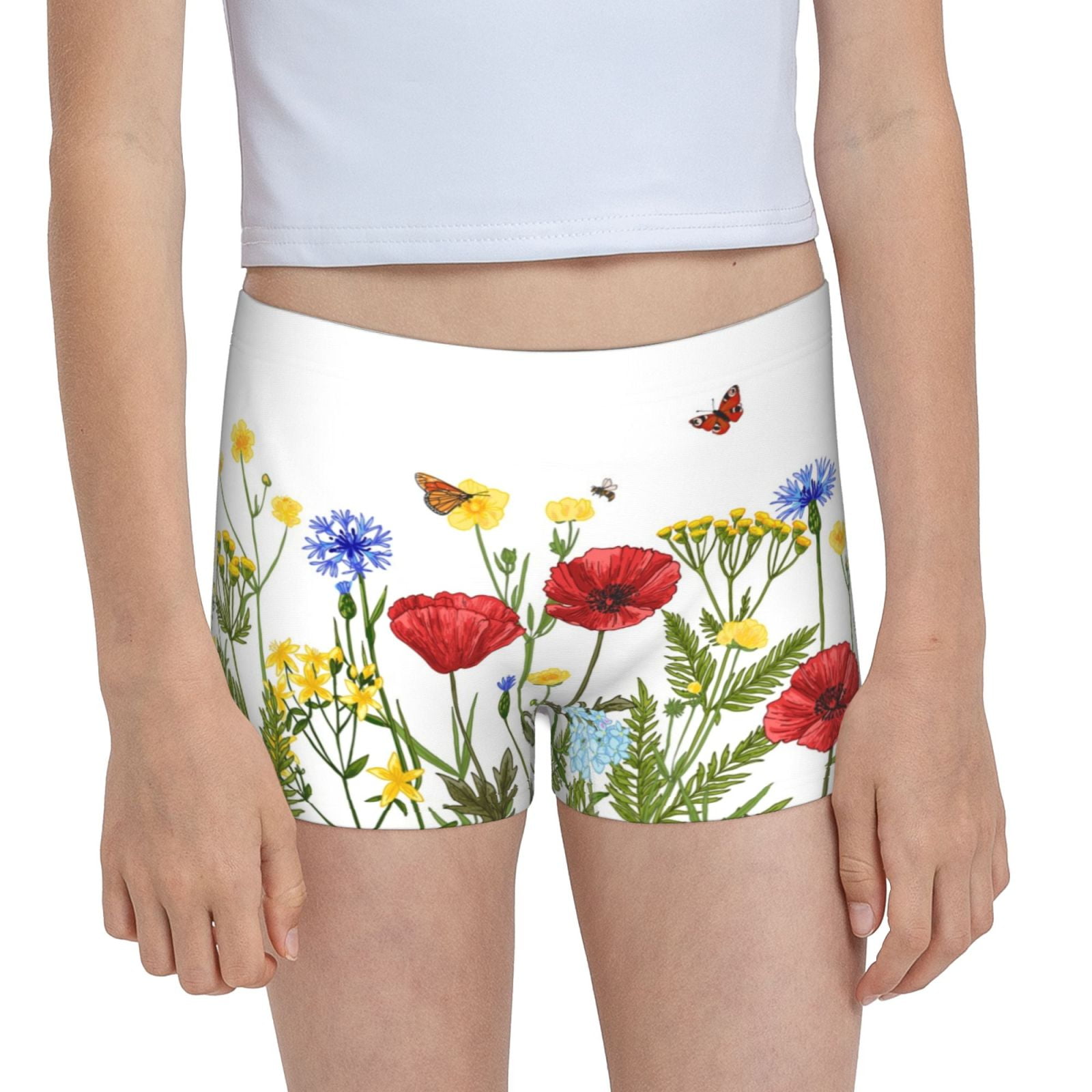 Honeii Wild Herbs Print 100% Cotton Boxer Briefs, Girls' Panties,Girls ...