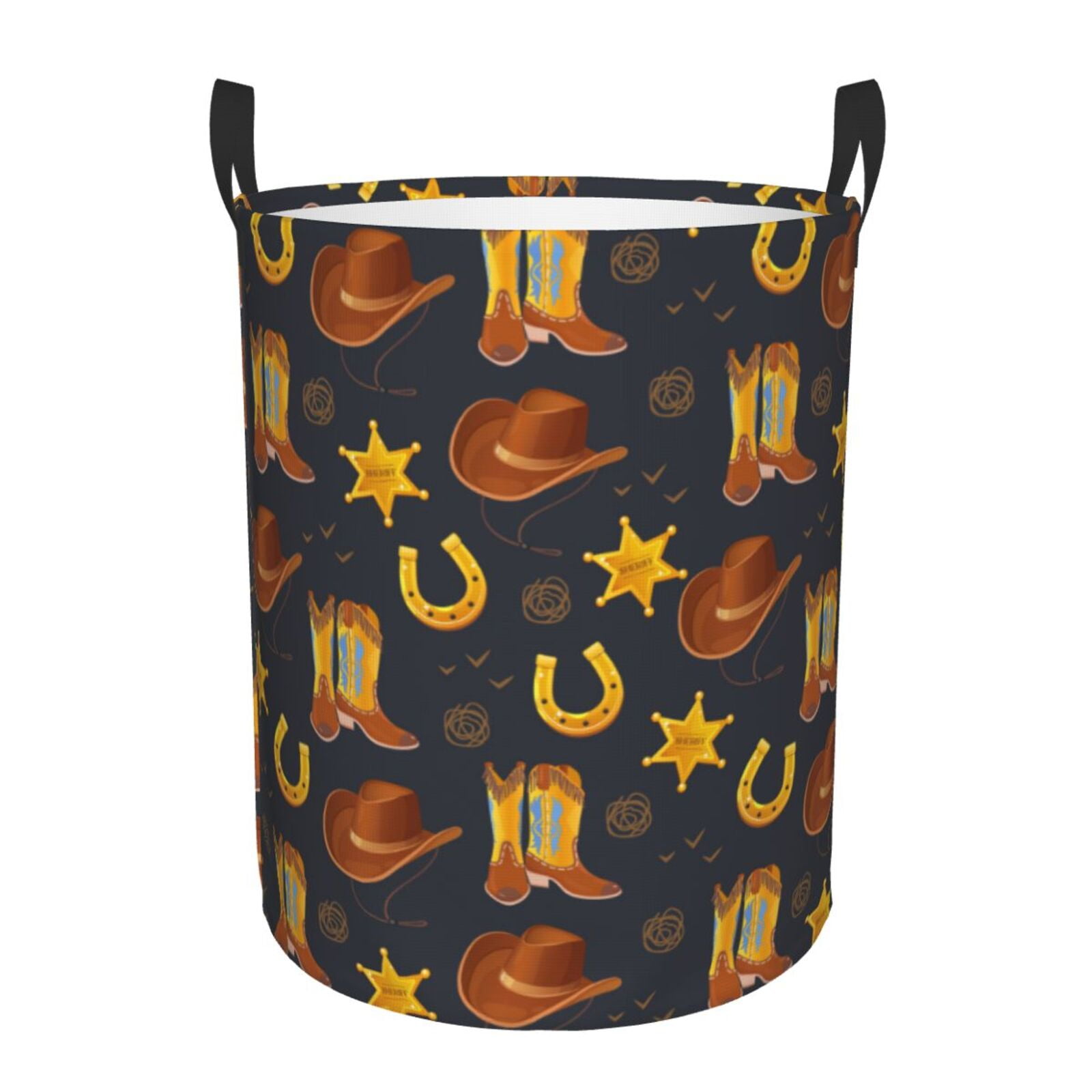 Honeii Wild West Golden Horseshoe Print Laundry Hamper Basket,Baby Nursery Woven Storage Basket ...