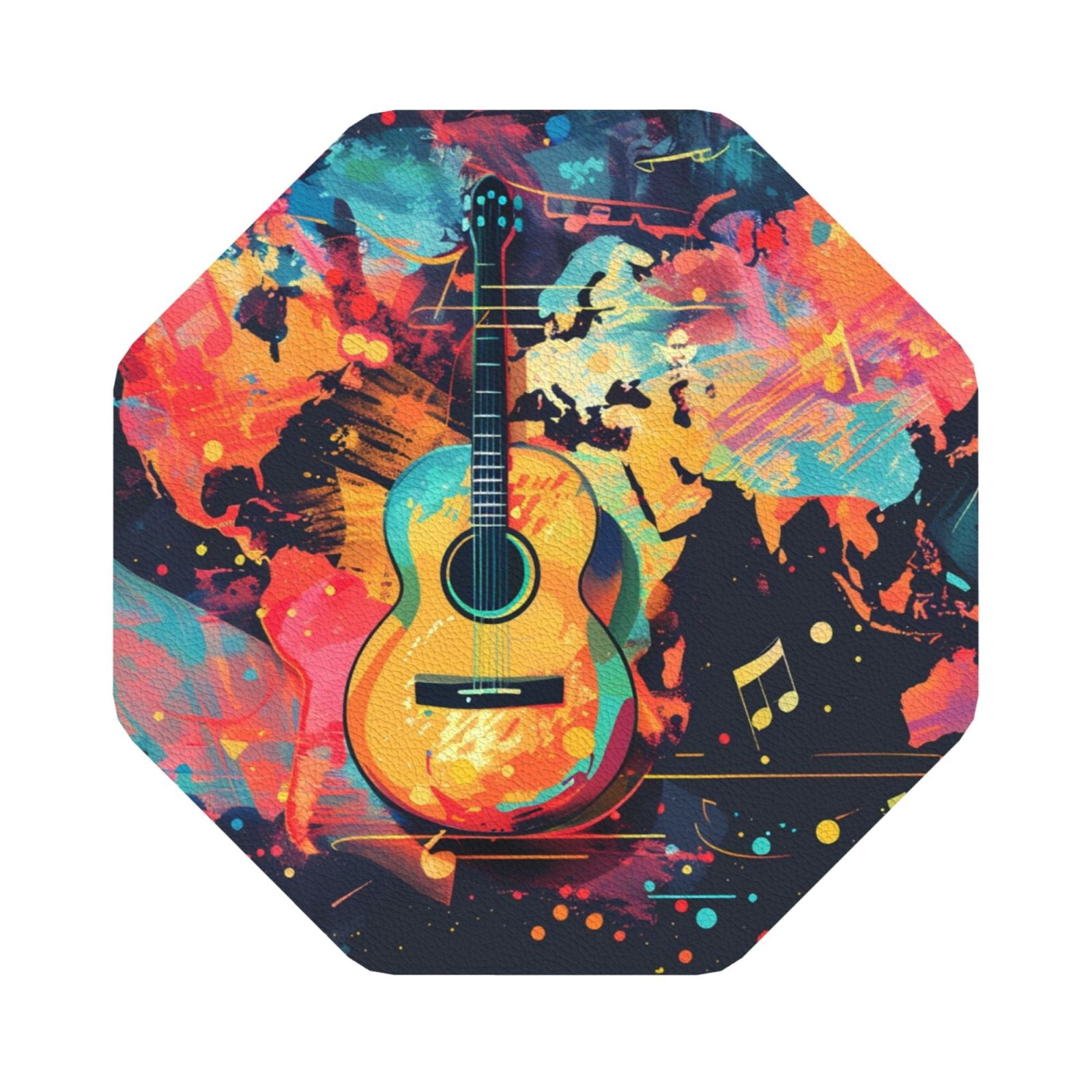 Honeii World Map Guitar Illustration Print Leather Coaster Set of 6 ...