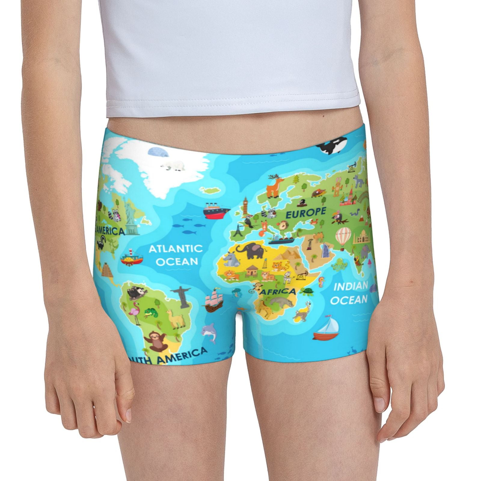 Honeii World Map With Animals Landmarks Print 100% Cotton Boxer Briefs ...