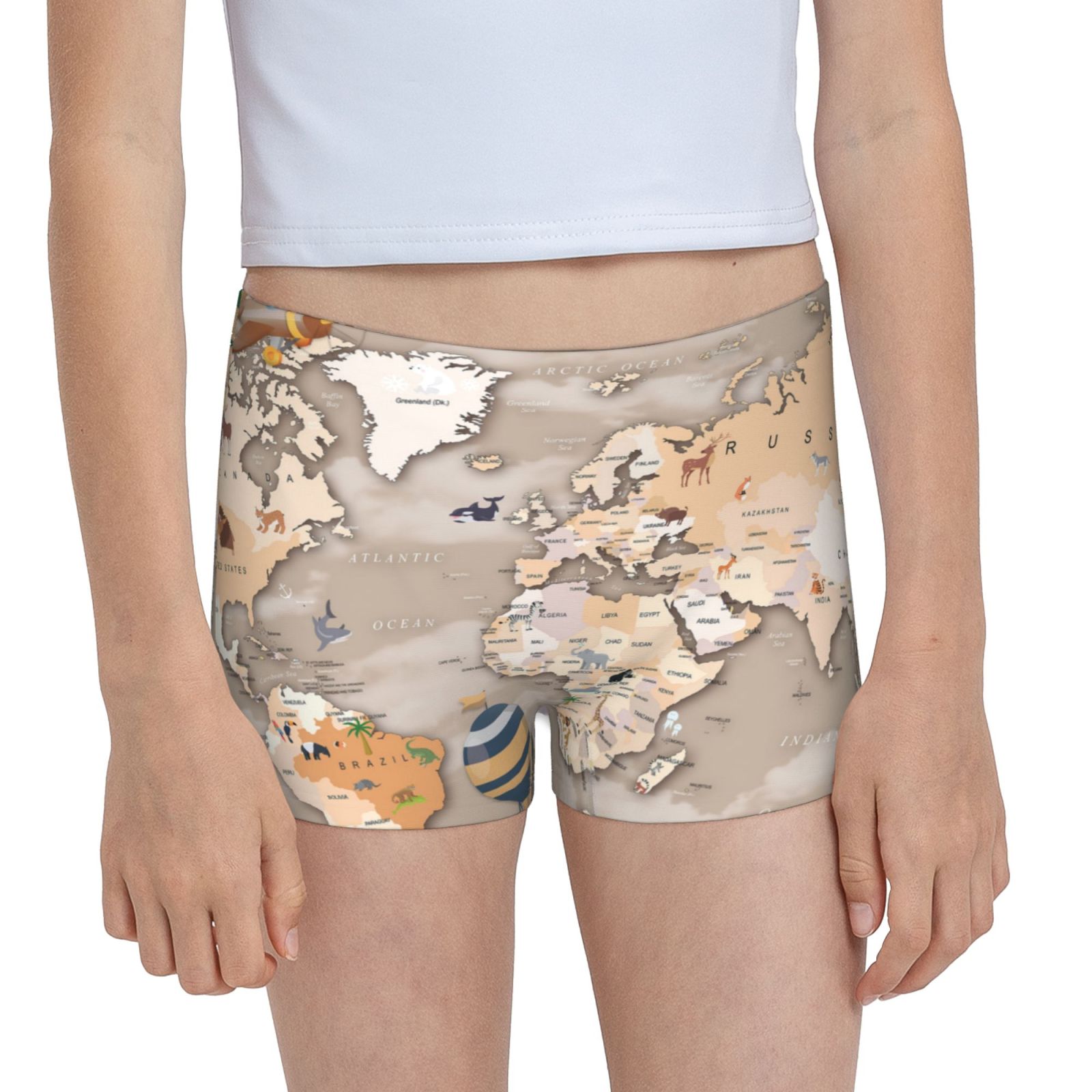 Honeii World Map With Animals Print 100% Cotton Boxer Briefs, Girls ...