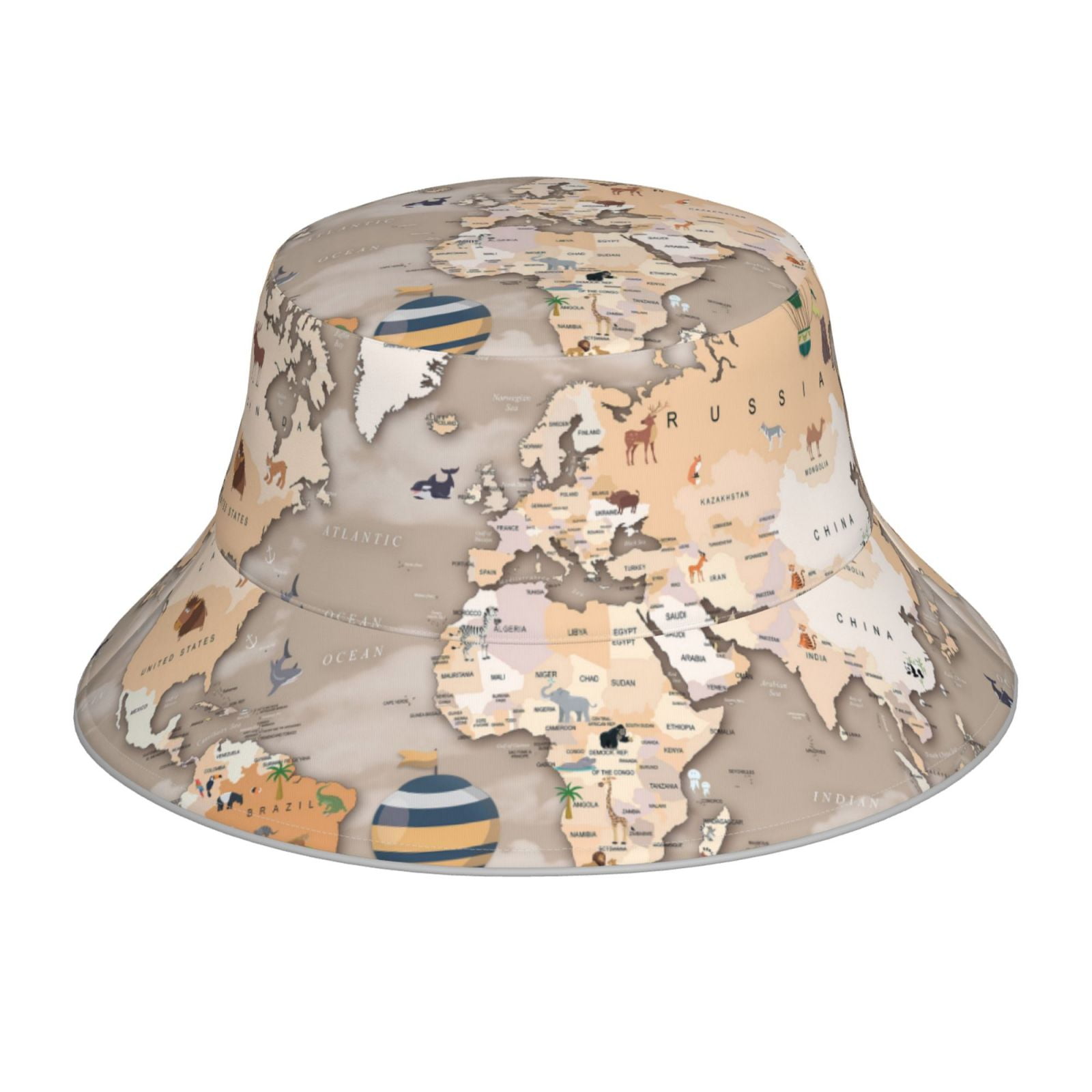 Honeii World Map With Animals for Unisex Bucket Hat Waterproof Rain Hat ...
