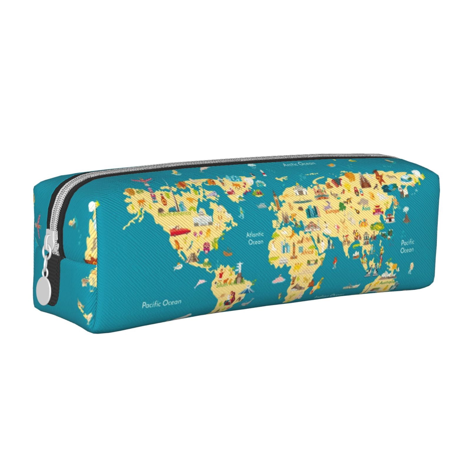 Honeii World Map With Landmarks Pattern Pencil Case, Pencil Pouch ...