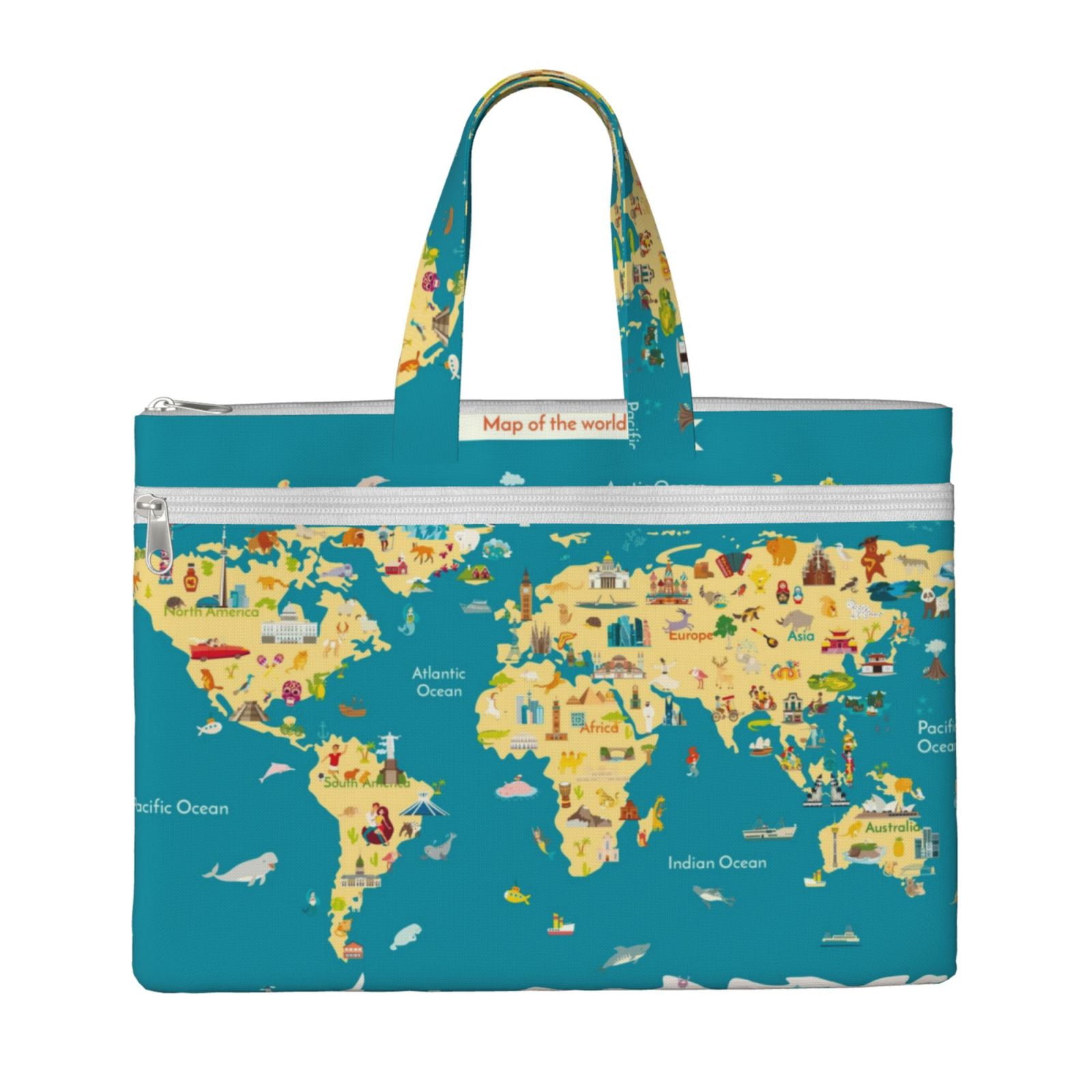 Honeii World Map With Landmarks Print Canvas Tote Bag with Compartments ...