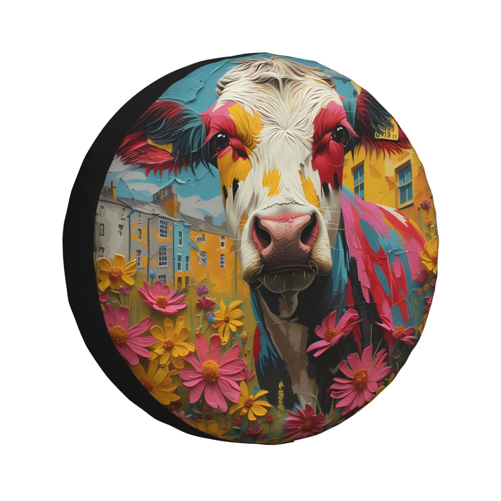 Honeii Yellow Daisy Cow Print Tire Covers, Waterproof Anti-UV Sun Snow ...