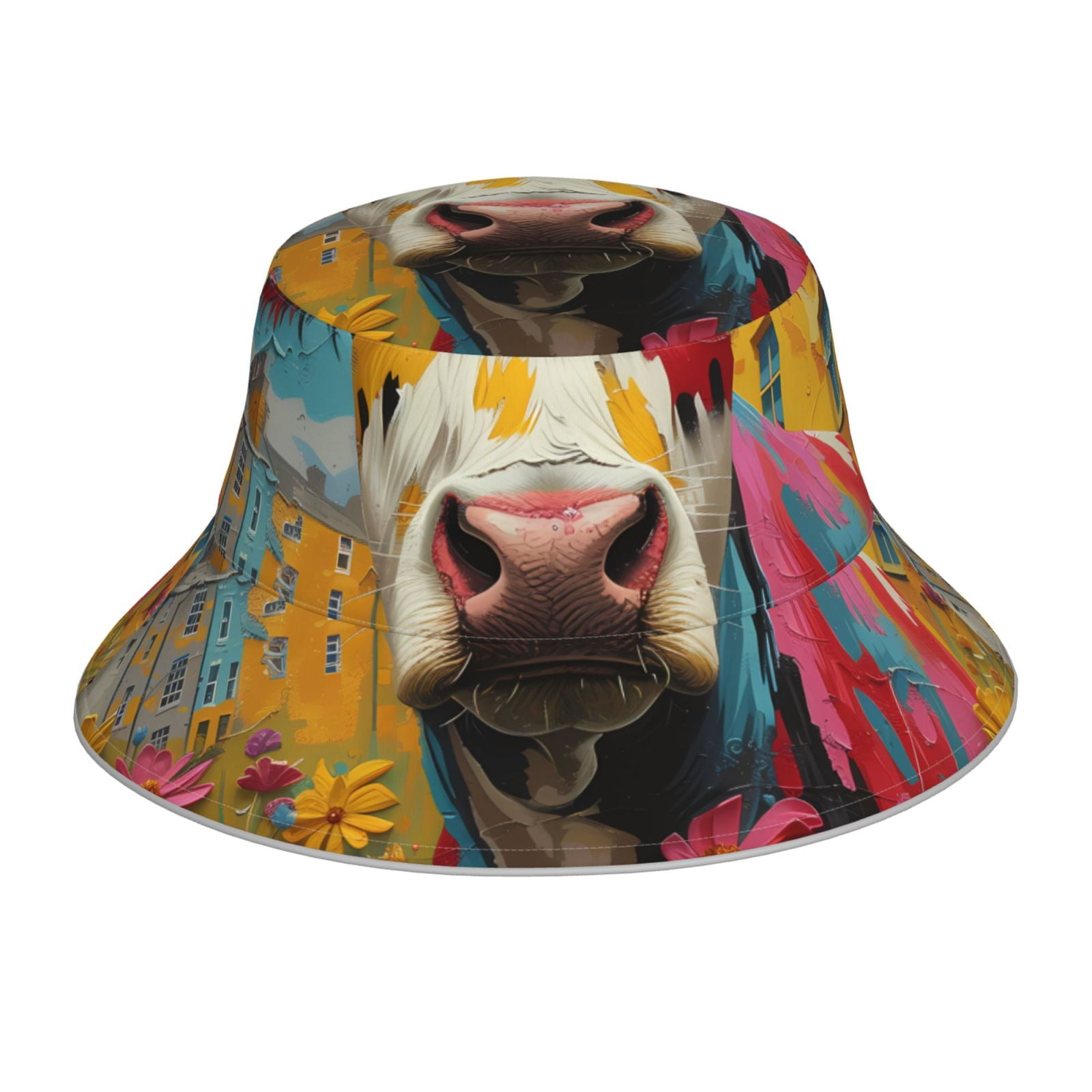 Honeii Yellow Daisy Cow for Unisex Bucket Hat Waterproof Rain Hat ...