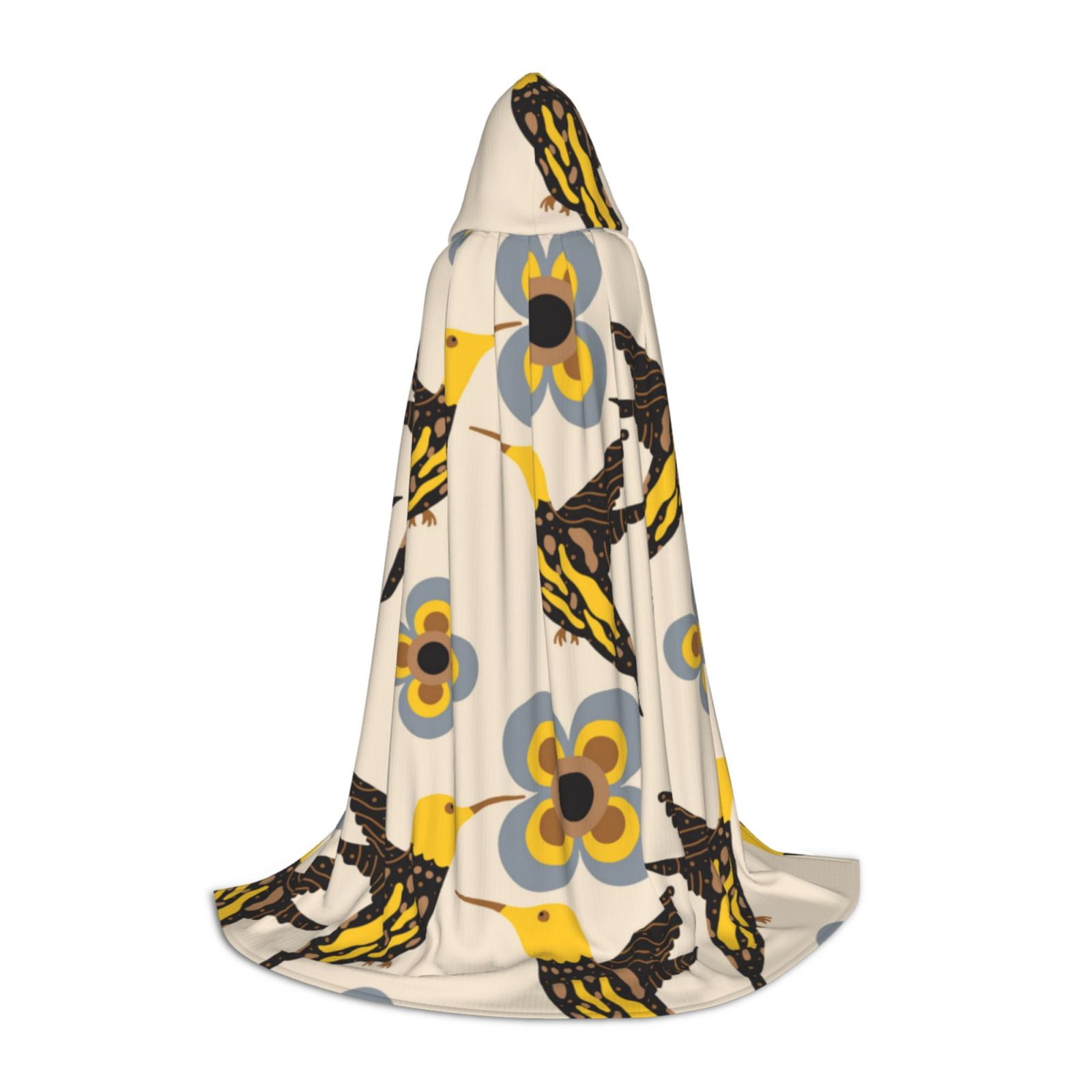 Honeii Yellow Flowers Hummingbird Print Poncho Cape, Cloak Coat ...