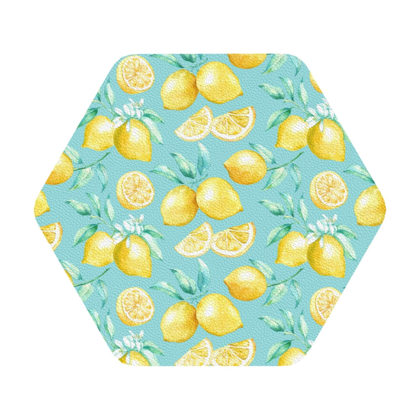 Honeii Yellow Lemon Print Leather Coaster Set of 6, Ideal for ...