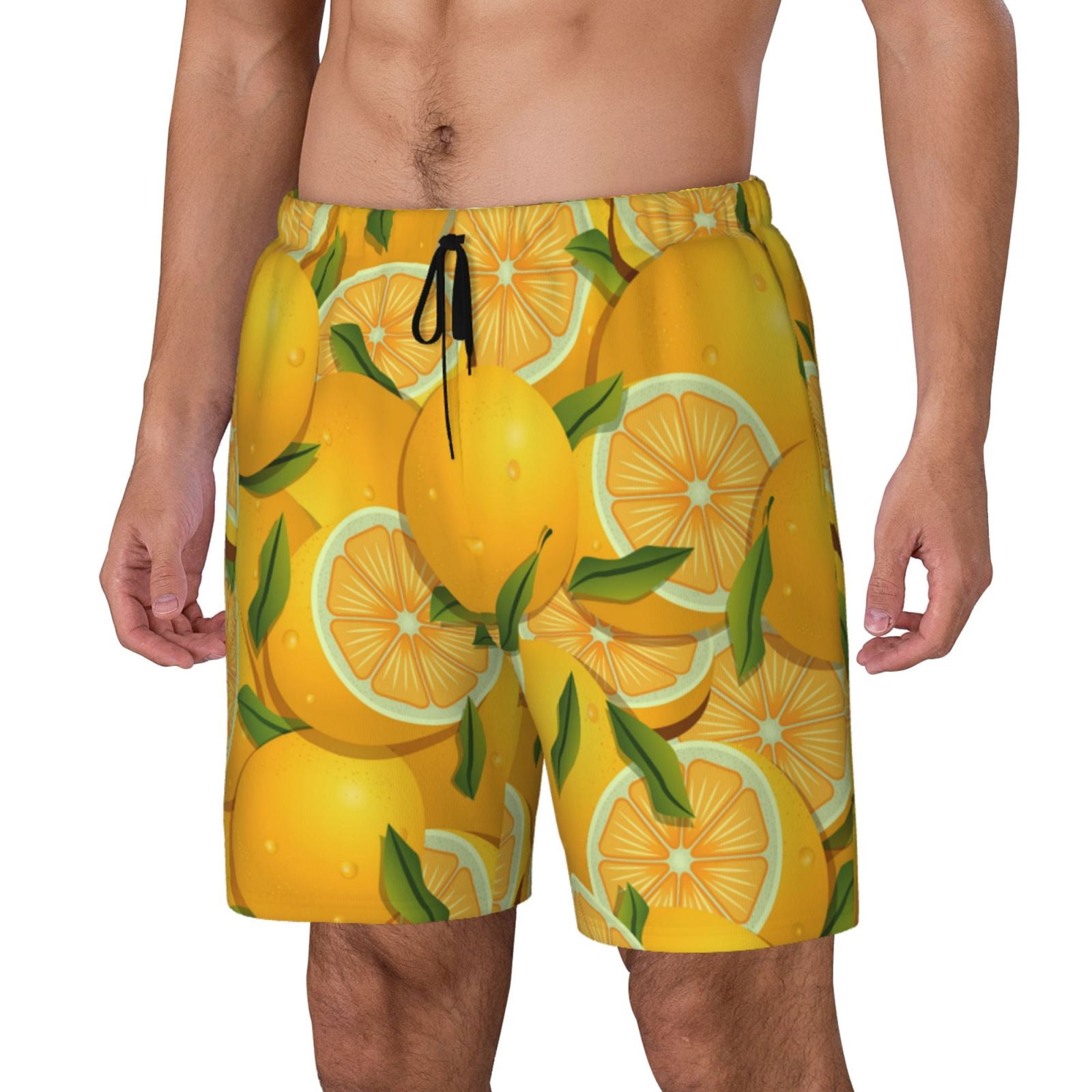 Honeii Yellow Limes Print Men's Swim Shorts,Mens Swim Trunks,Breathable ...